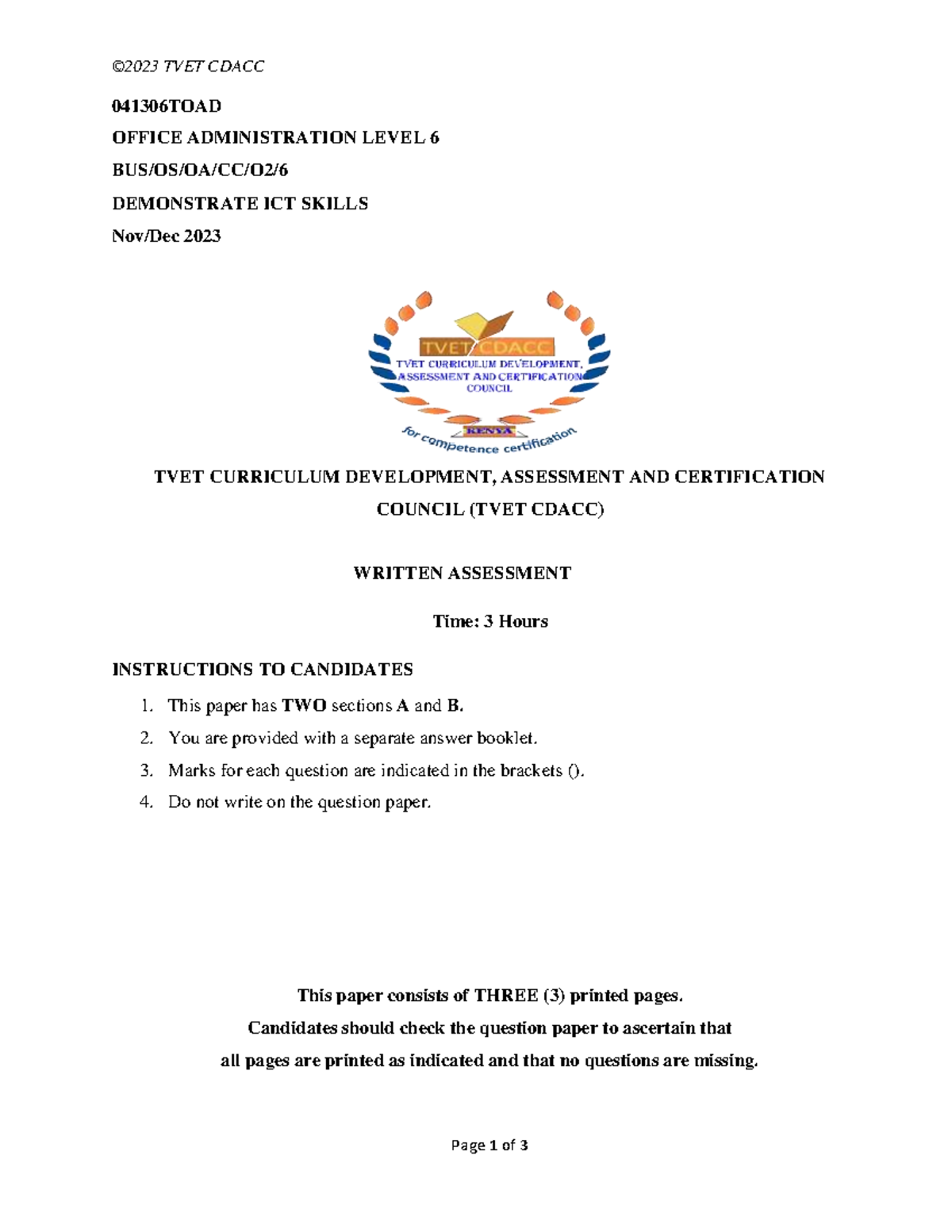 041306TOAD: Demonstrating ICT Skills in Office Administration Level 6 ...