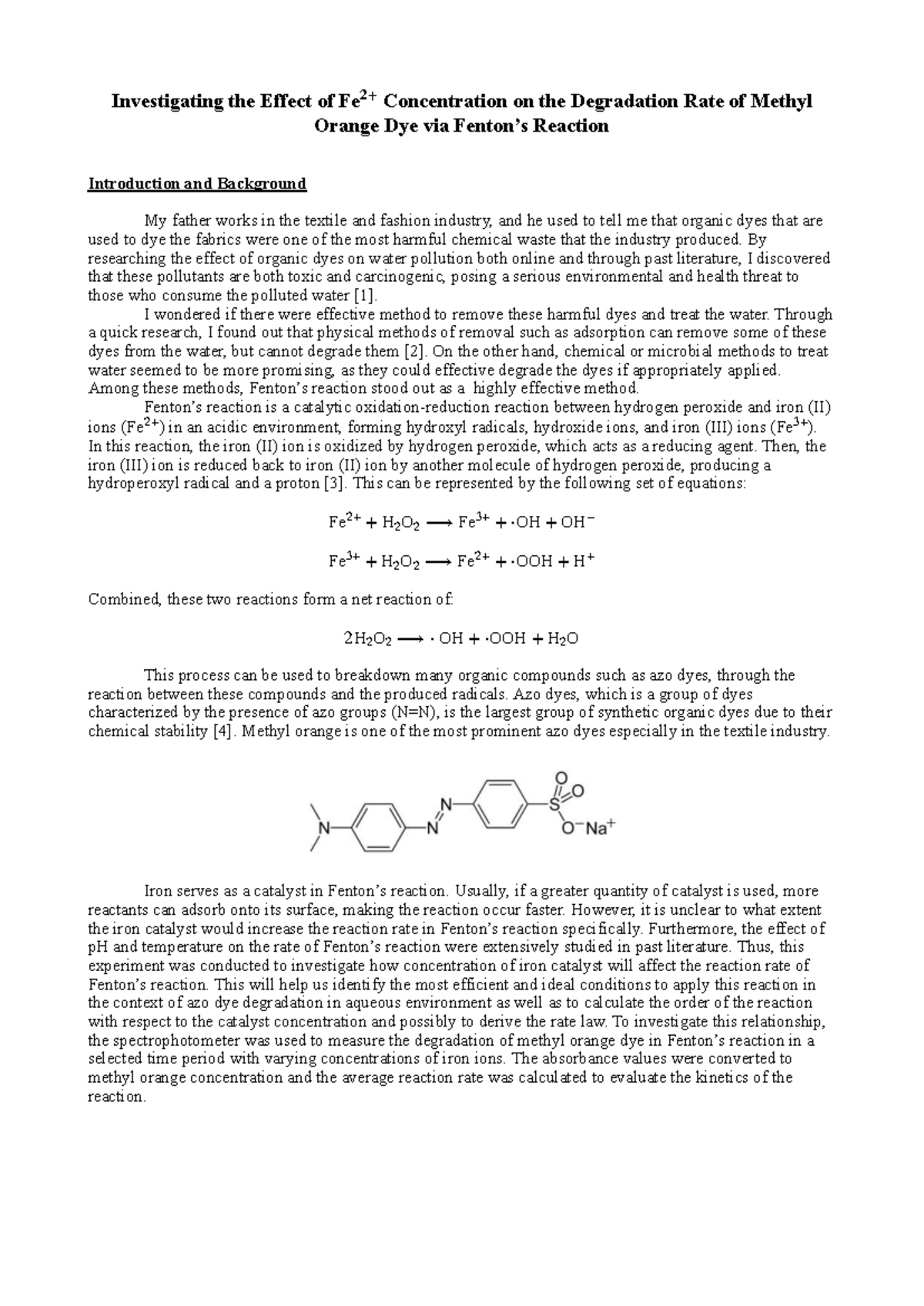 Chemistry IA: Effect of Iron Concentration on Methyl Orange Degradation ...