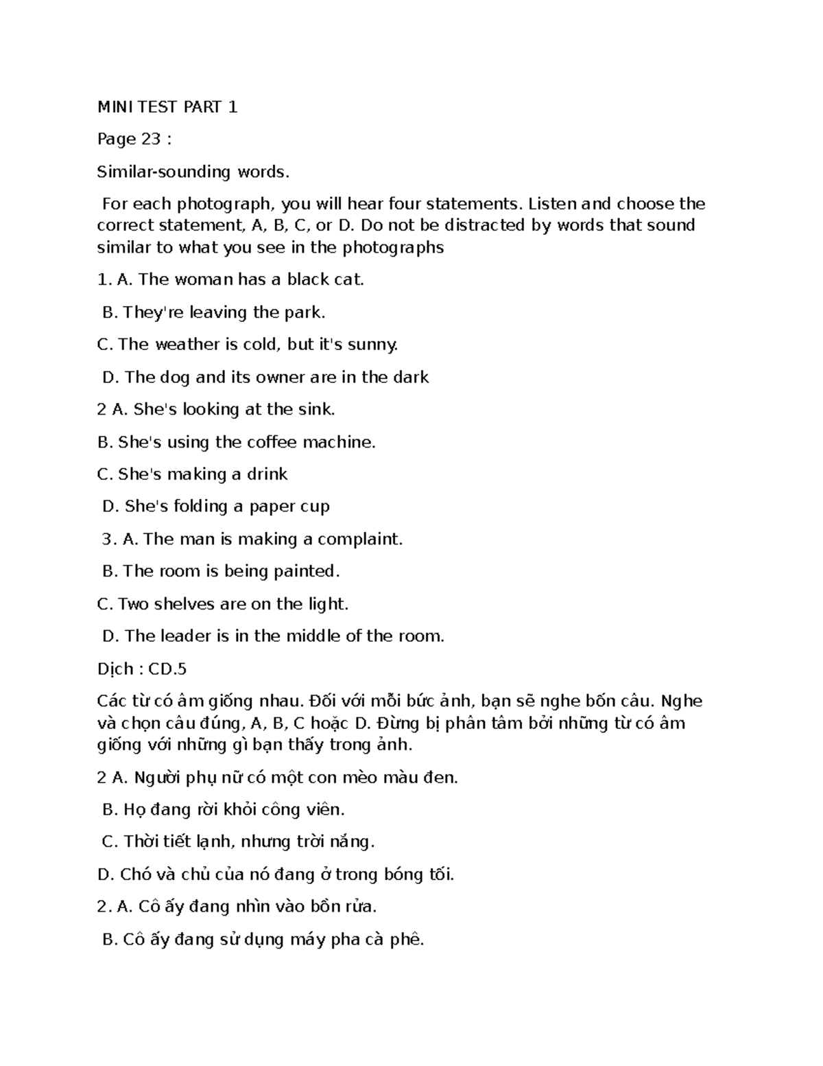 MINI TEST PART 1: Listening Comprehension & Keywords - Studocu