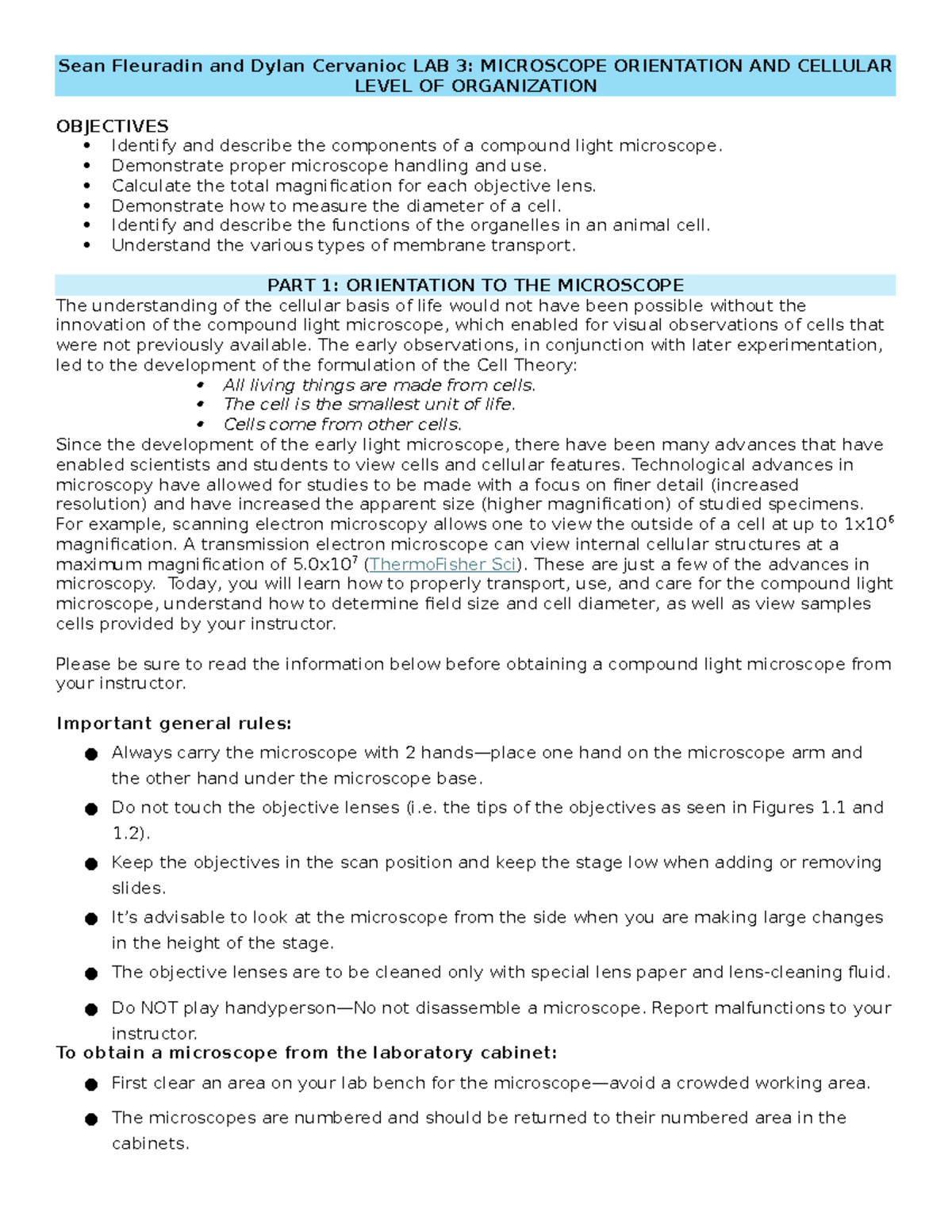 LAB 3: Microscope Orientation & Cellular Organization (BIOL 101) - Studocu