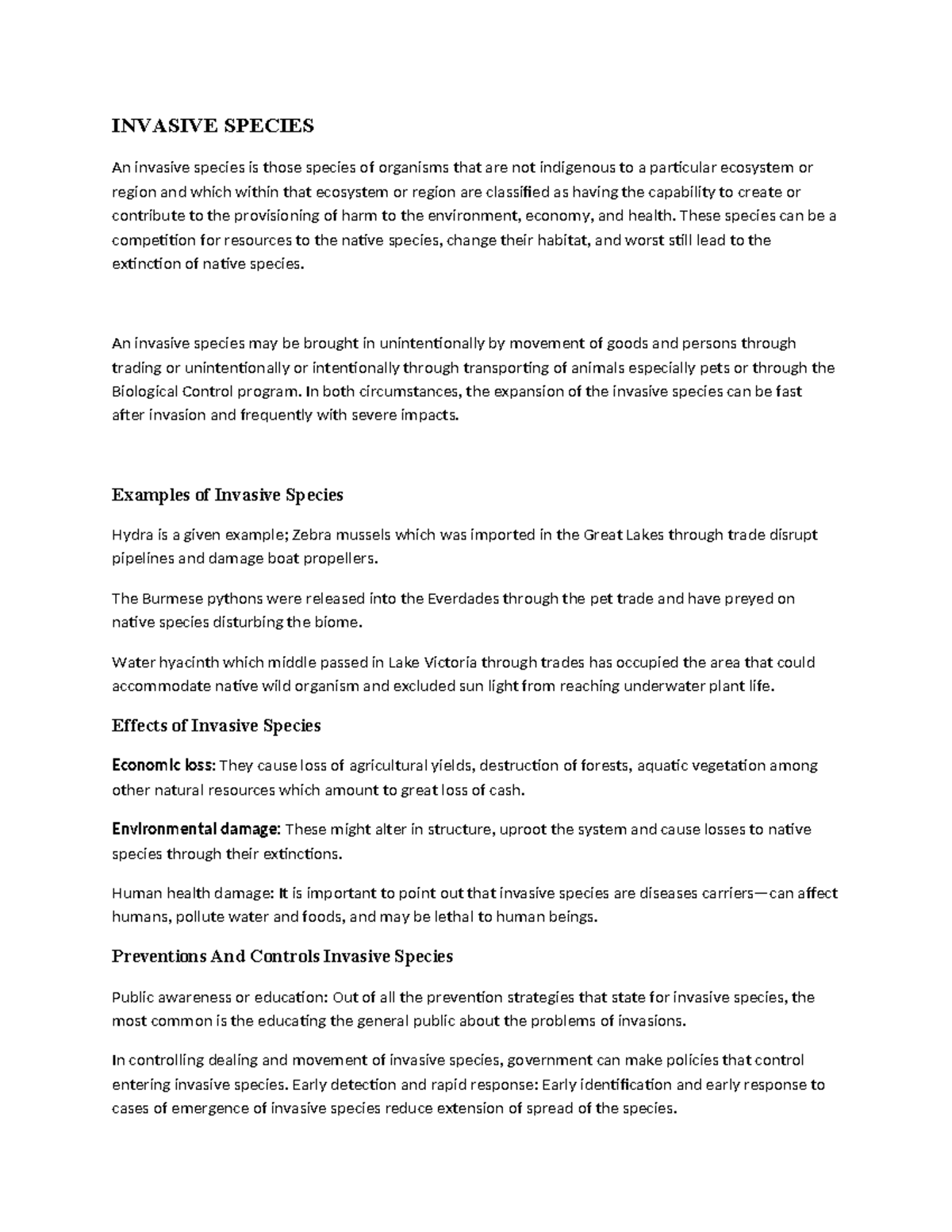 Invasive Species: Effects, Examples, and Control Measures - Studocu