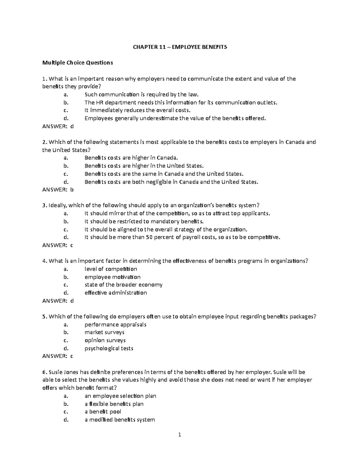 Chapter 9 - Compensation practice questions - CHAPTER 9 – COMPENSATION ...