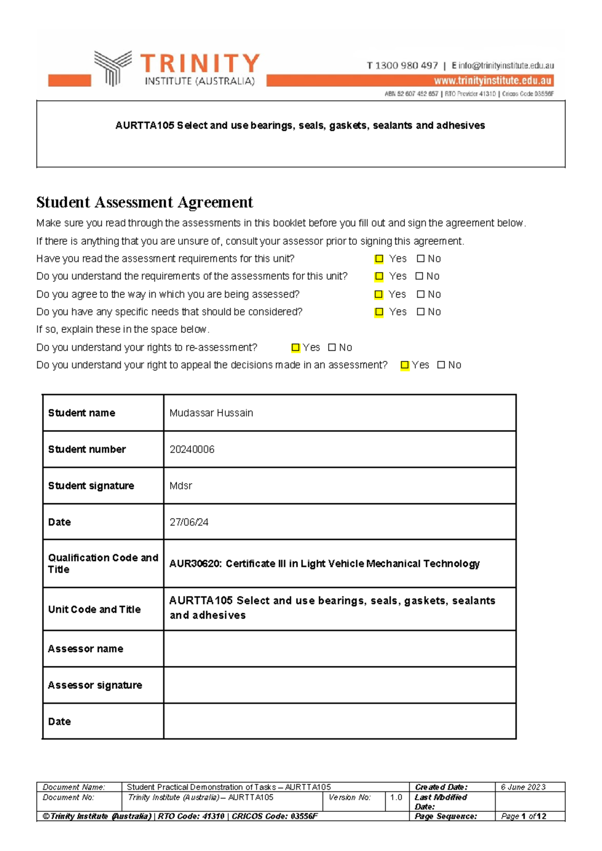 AURTTA105 Practical Demonstration Assessment Tasks by Mudassar Hussain ...