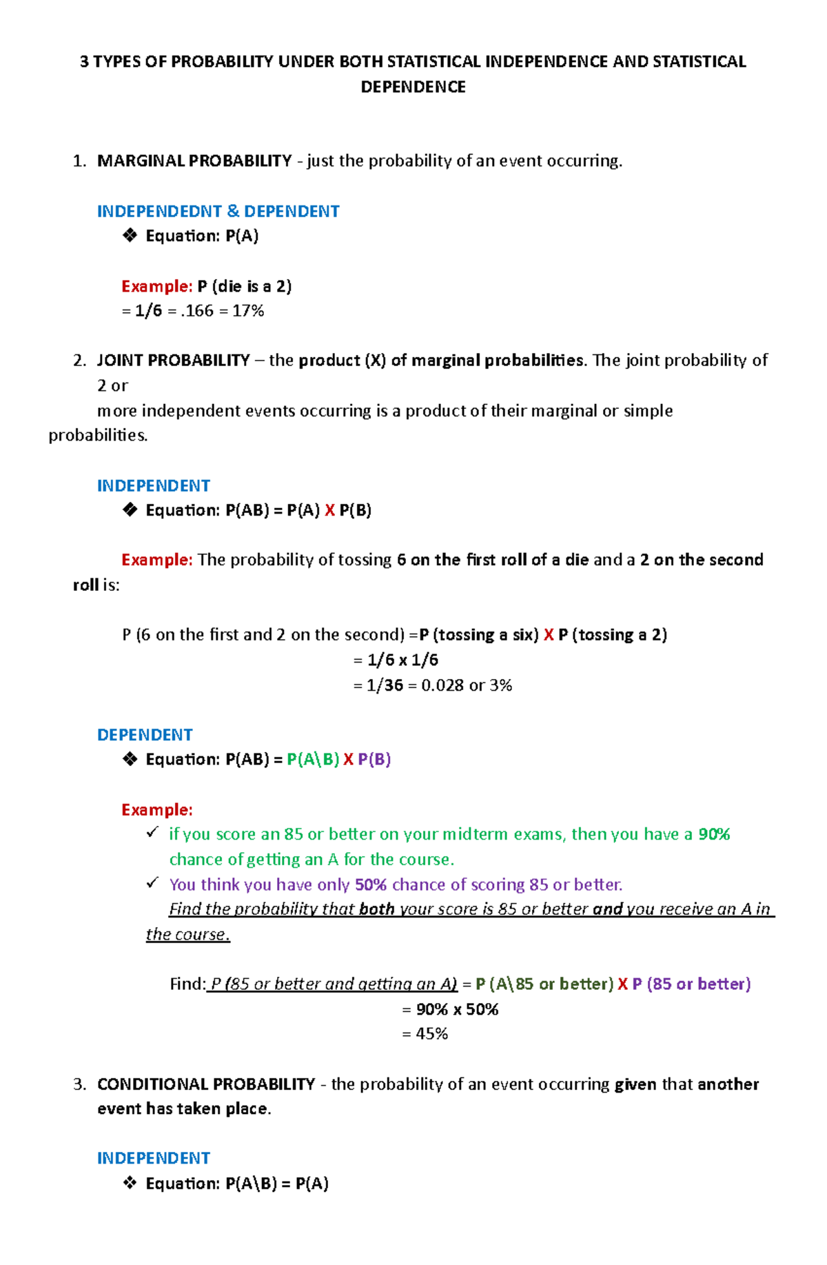 Probability Notes: Marginal, Joint, & Conditional Types Explained - Studocu