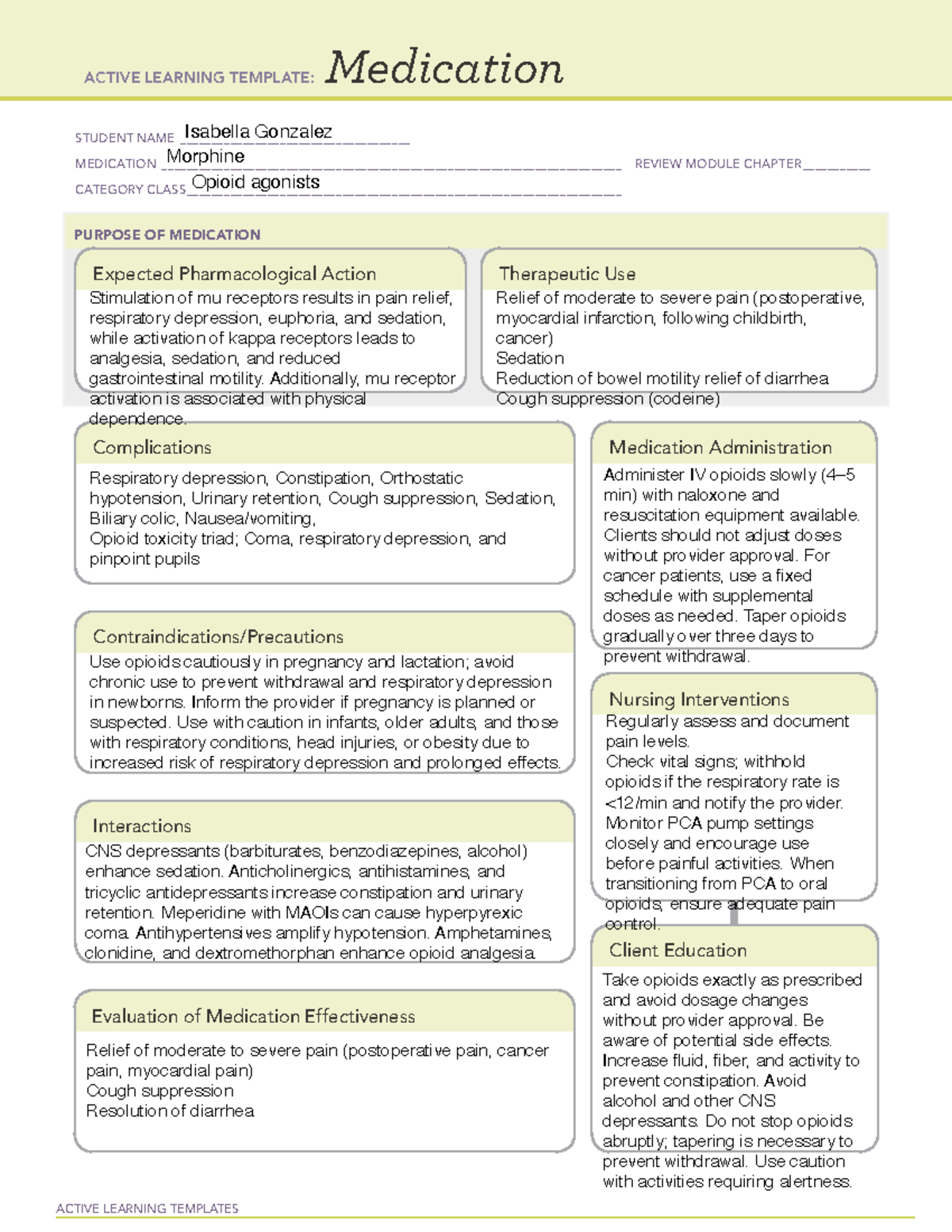 Opioid Agonists - ATI Active Learning Template Overview - Studocu