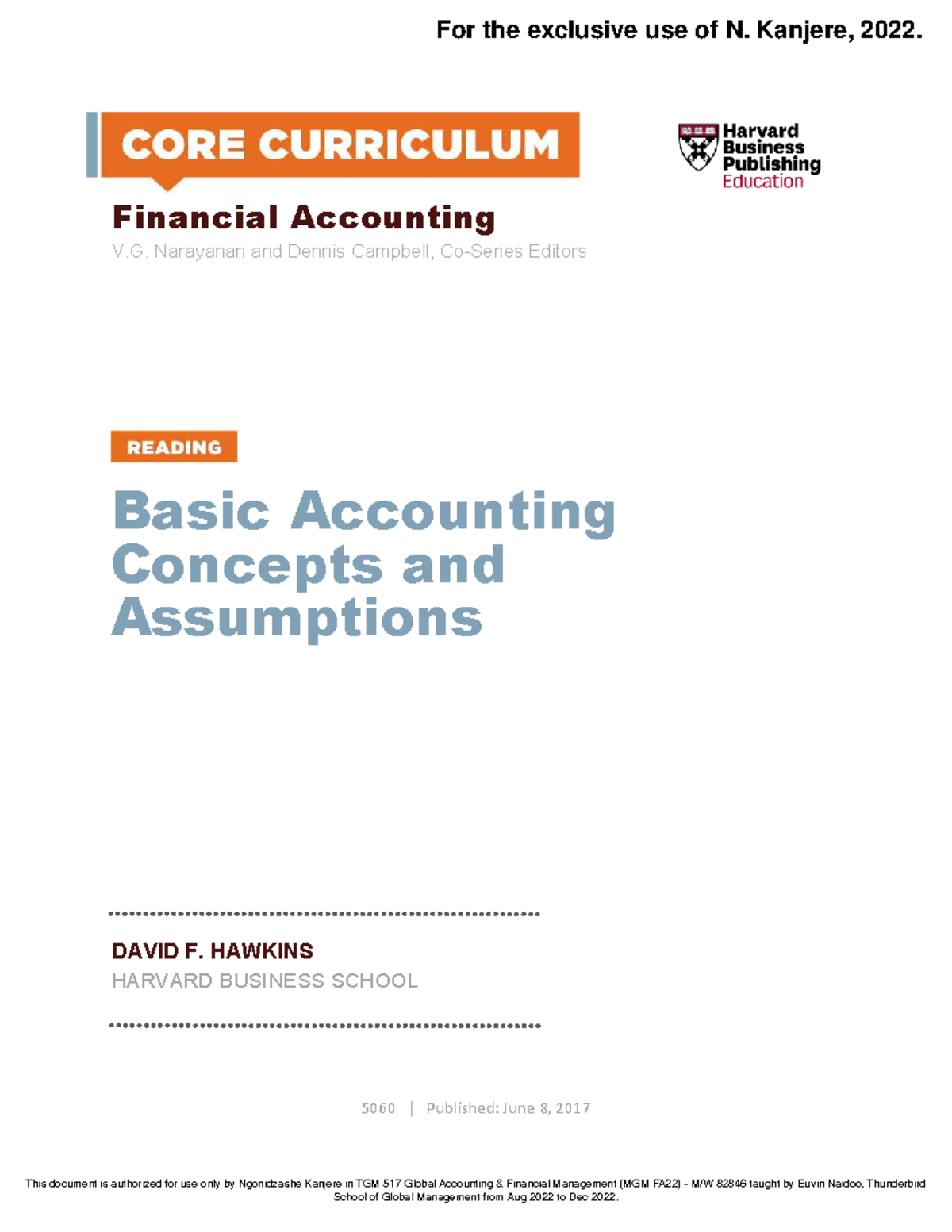 Basic Accounting Concepts and Assumptions for TGM 517 (MGM FA22) - Studocu