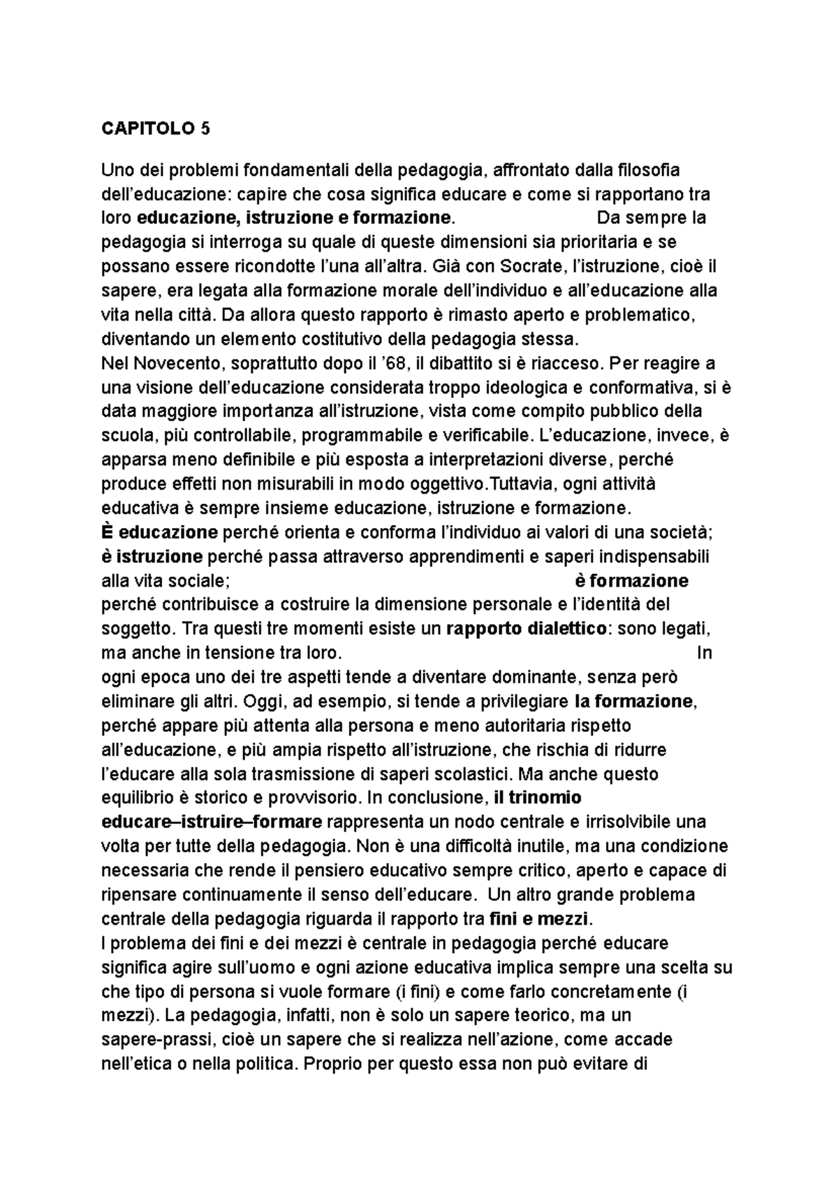 CAP 5 - Filosofia dell'Educazione: Educazione, Istruzione e Formazione ...