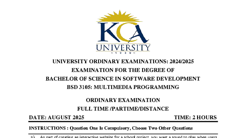 BSD 3105: Multimedia Programming Ordinary Exam Notes - Aug 2025 - Studocu