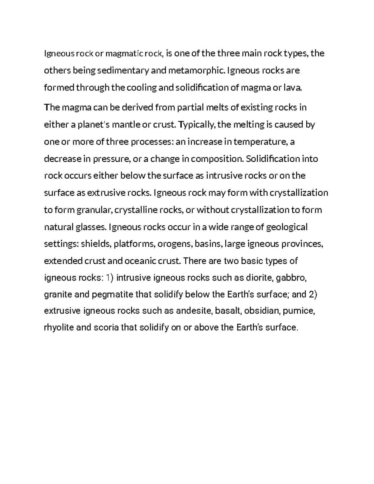 Igneous Rocks: Formation, Types, and Geological Settings - Studocu