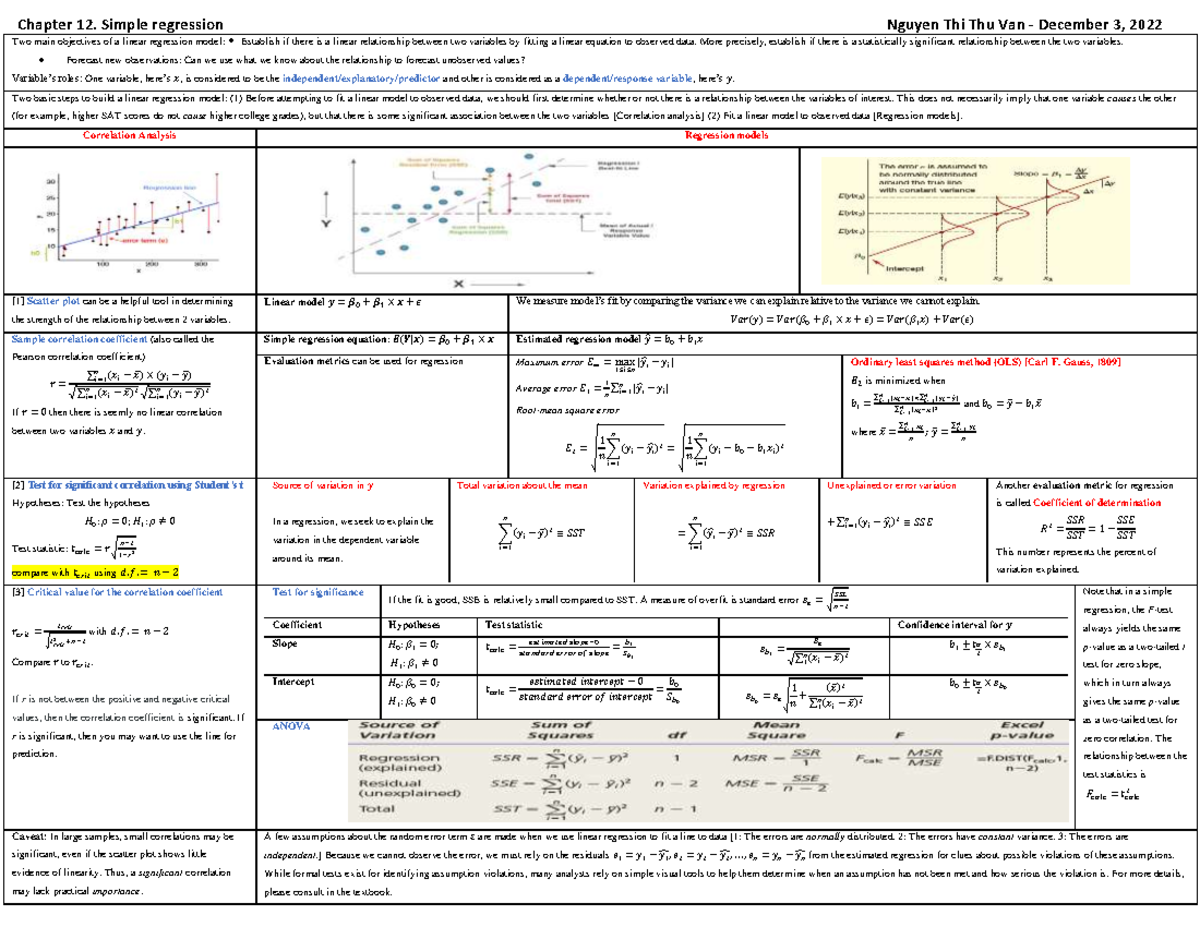 Chapter 12: Regression Models - Key Concepts and Techniques - Studocu