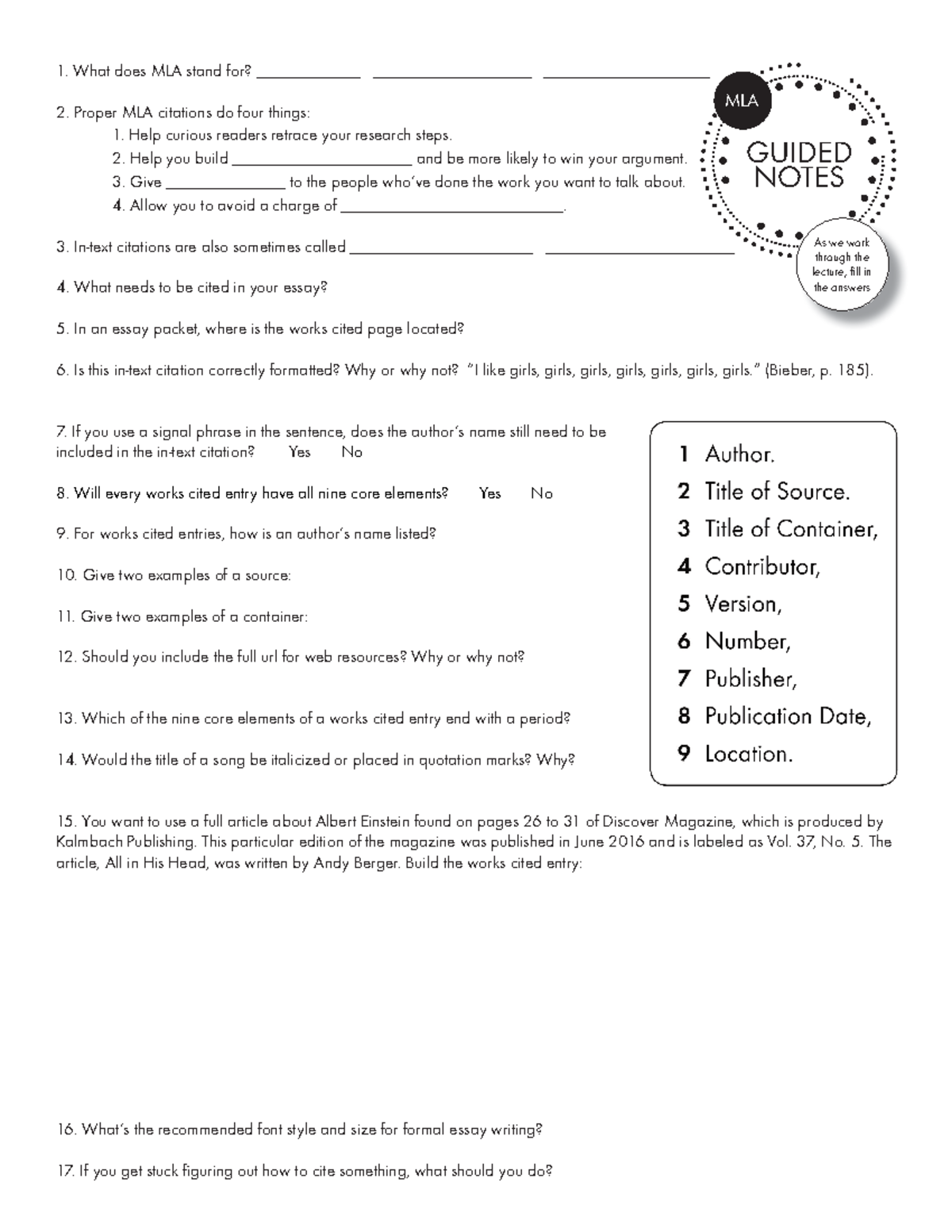Guided Notes - What does MLA stand for