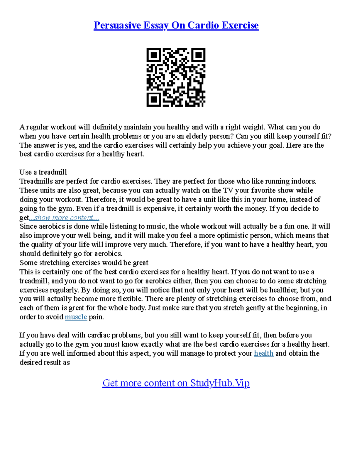Persuasive Essay on Cardio Exercises for a Healthy Lifestyle - Studocu