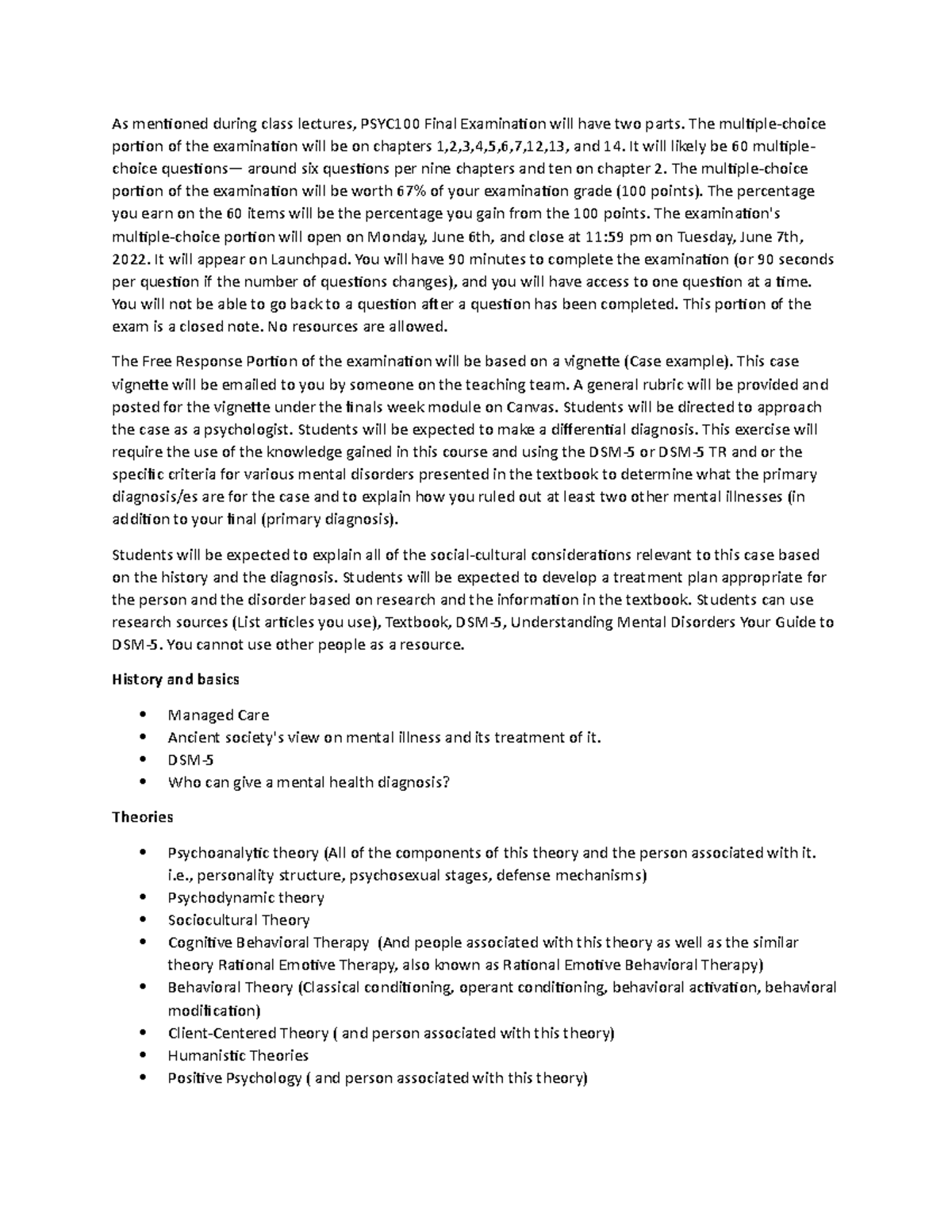 PSYC100 Final Exam Study Guide: Directions & Key Topics Overview - Studocu