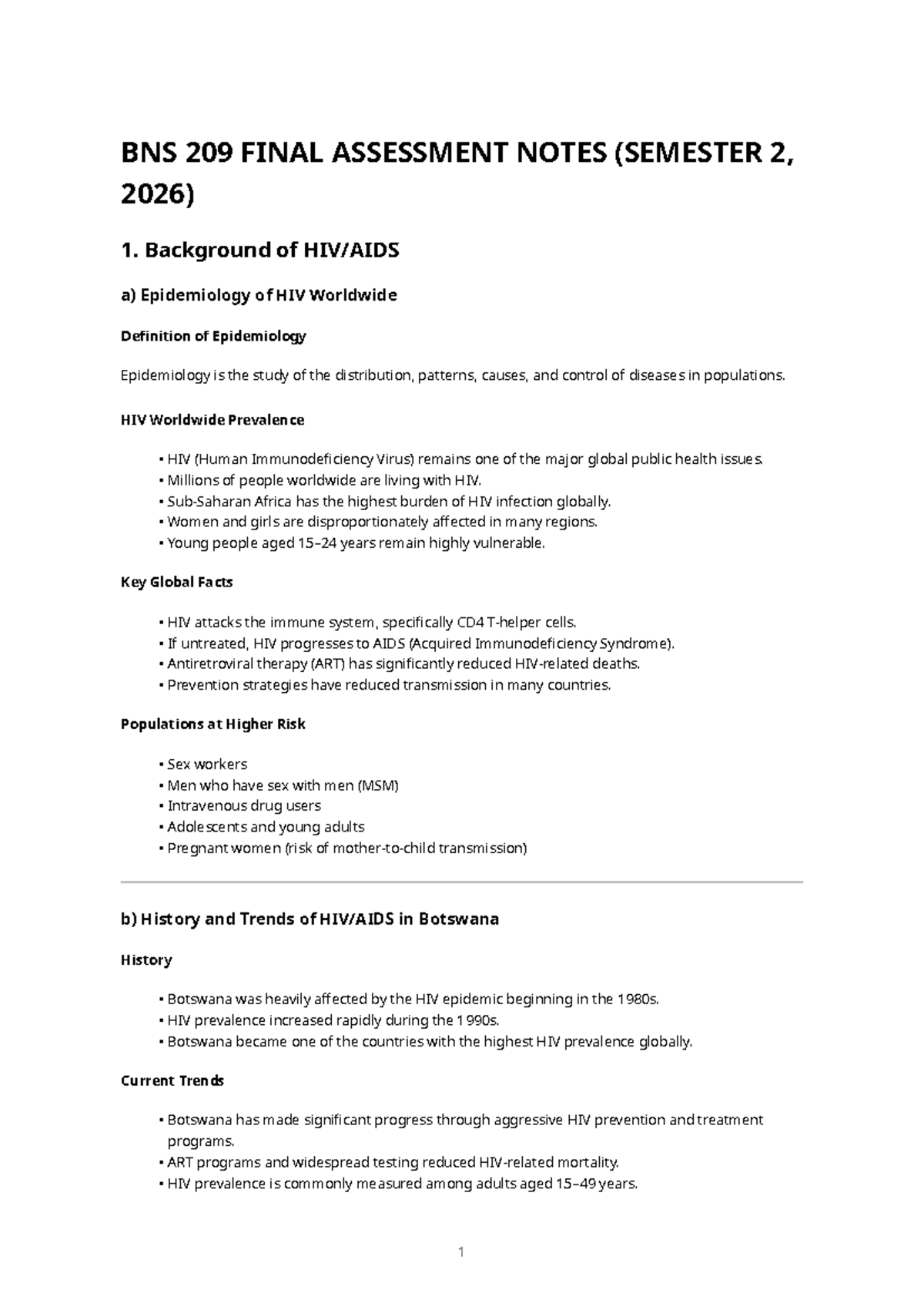 BNS 209 HIV/AIDS FINAL ASSESSMENT COMPREHENSIVE NOTES 2026 - Studocu