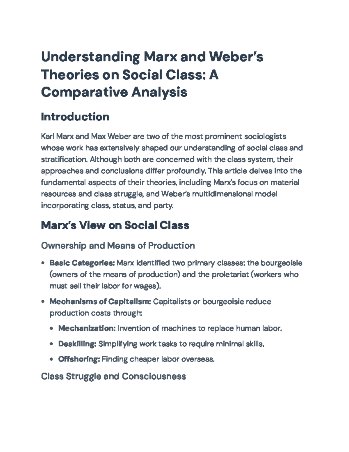 Understanding Marx & Weber's Theories on Social Class: A Comparative ...
