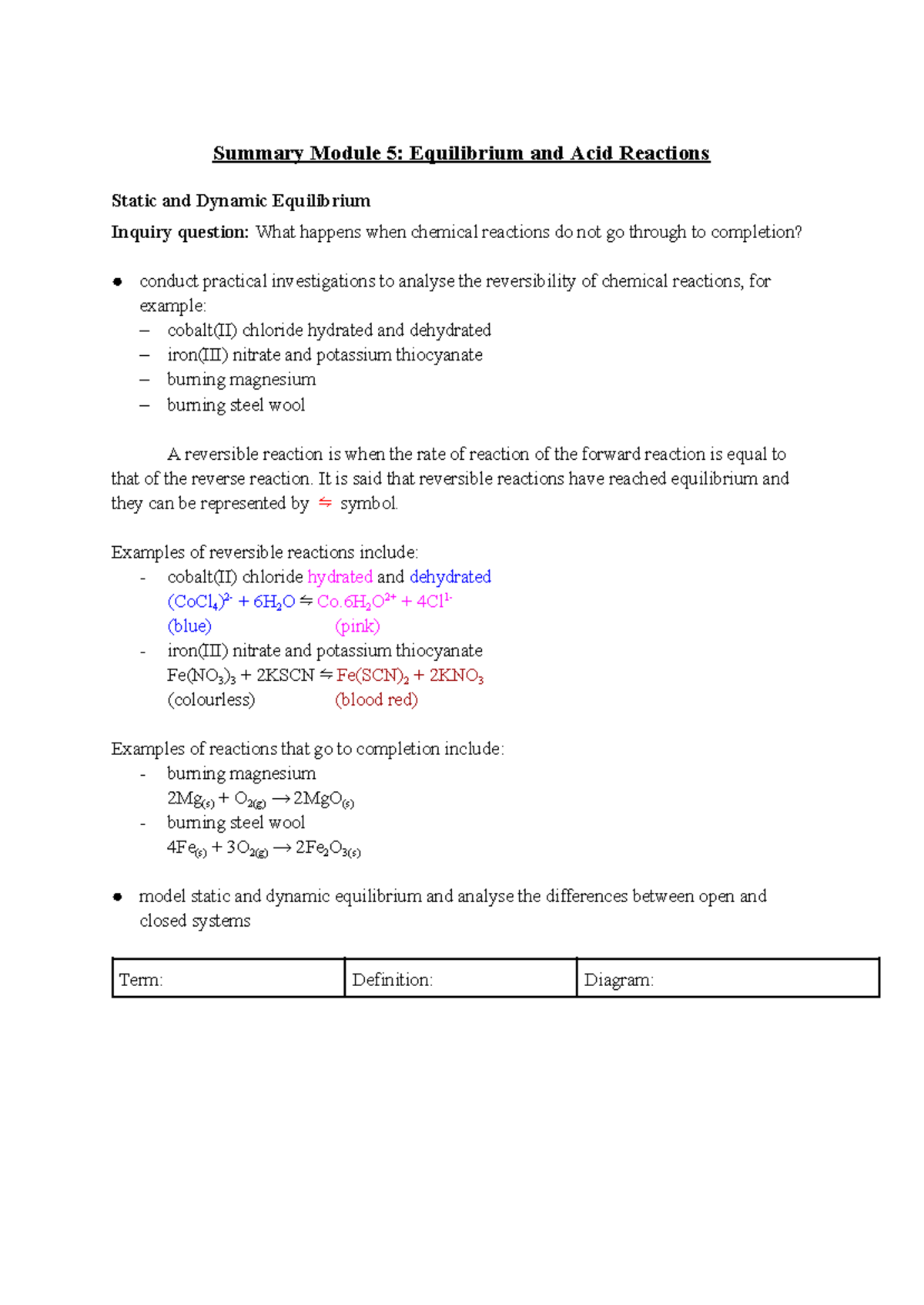 Module 5 Summary: Equilibrium & Acid Reactions in HSC Chemistry - Studocu
