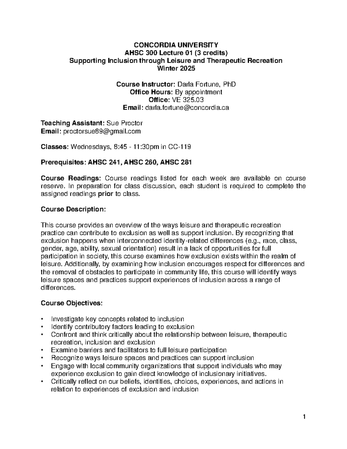 Winter 2025 AHSC 300: Supporting Inclusion in Leisure & Recreation ...