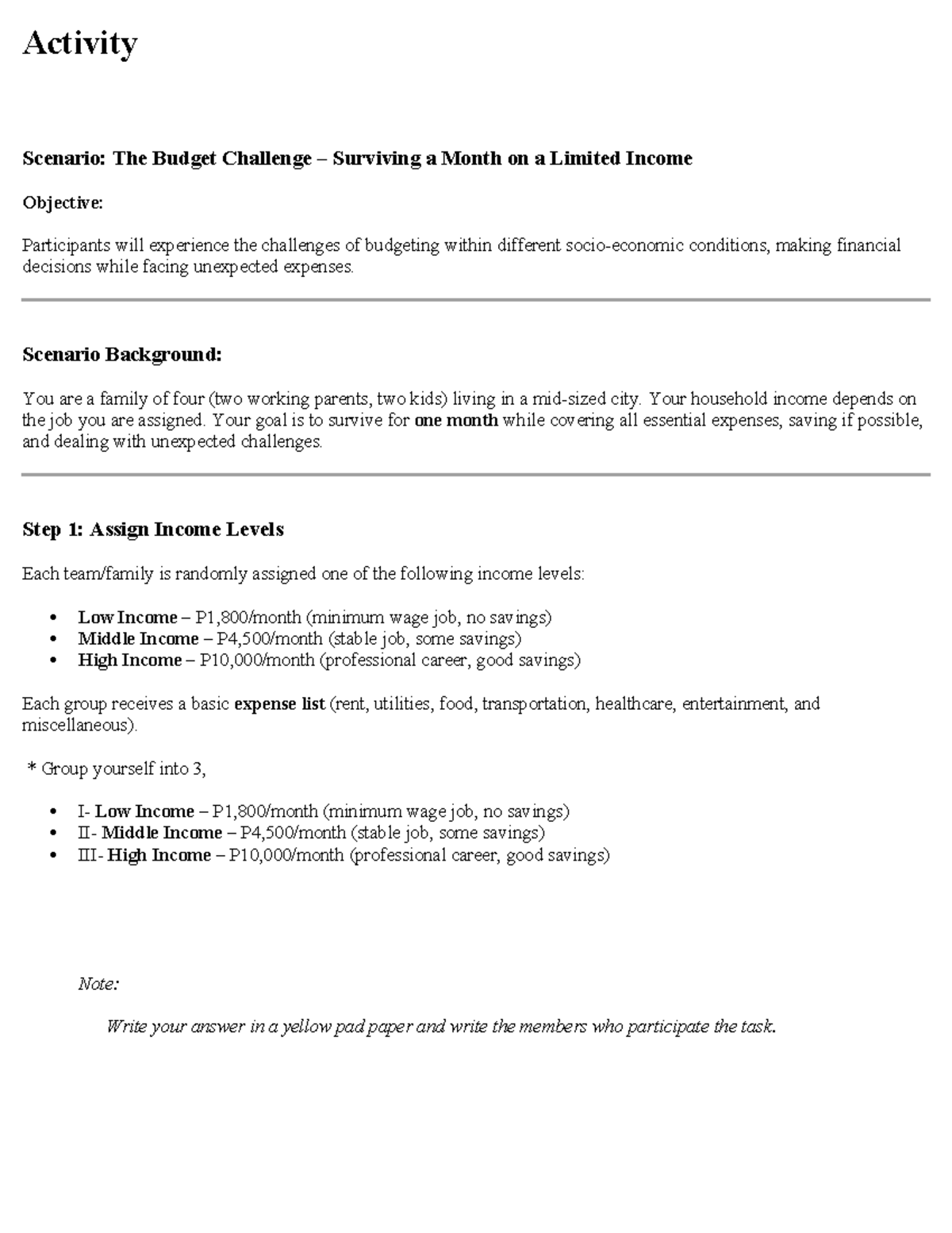 Applied Econ Activity: The Budget Challenge Simulation - Studocu