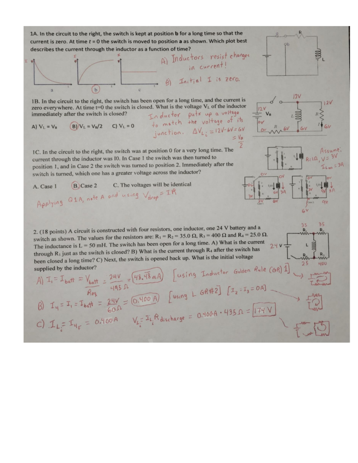 Physics 221 Mock Final Exam Solution - 1A. In the circuit to the right ...