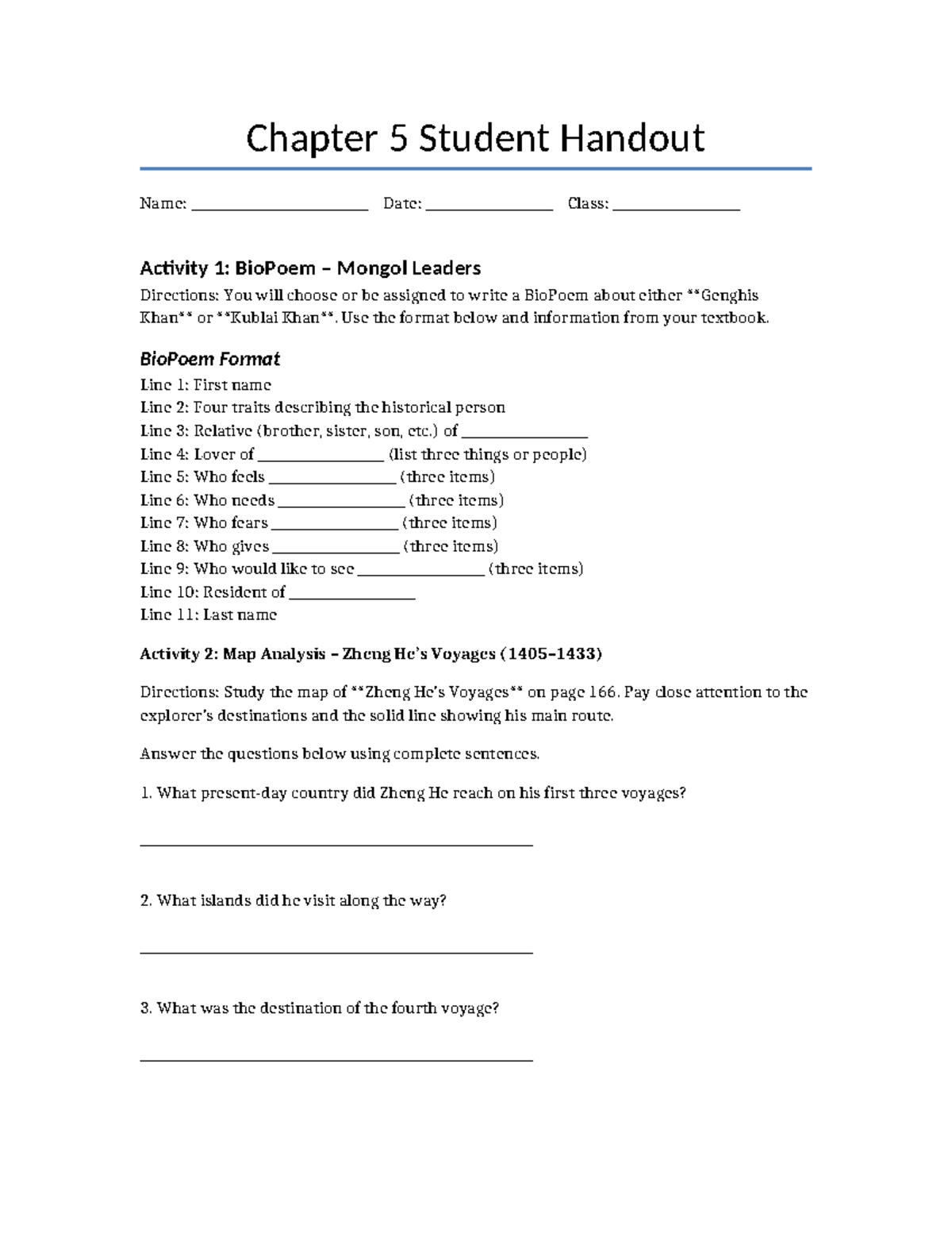 Chapter 5 Student Worksheet: BioPoem & Map Analysis Activities - Studocu