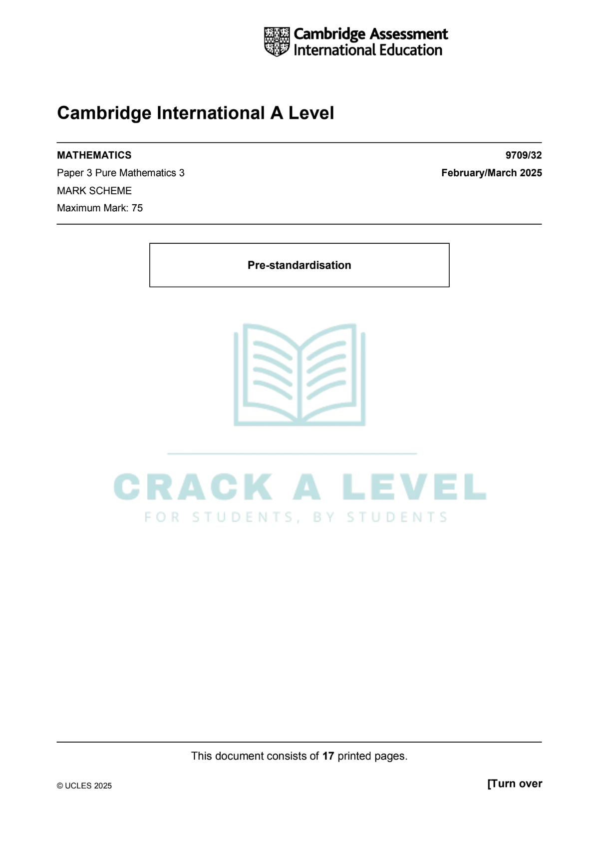 Feb-March 2025 9709 32 QP - A Level Mathematics Paper 3 Guide - Studocu