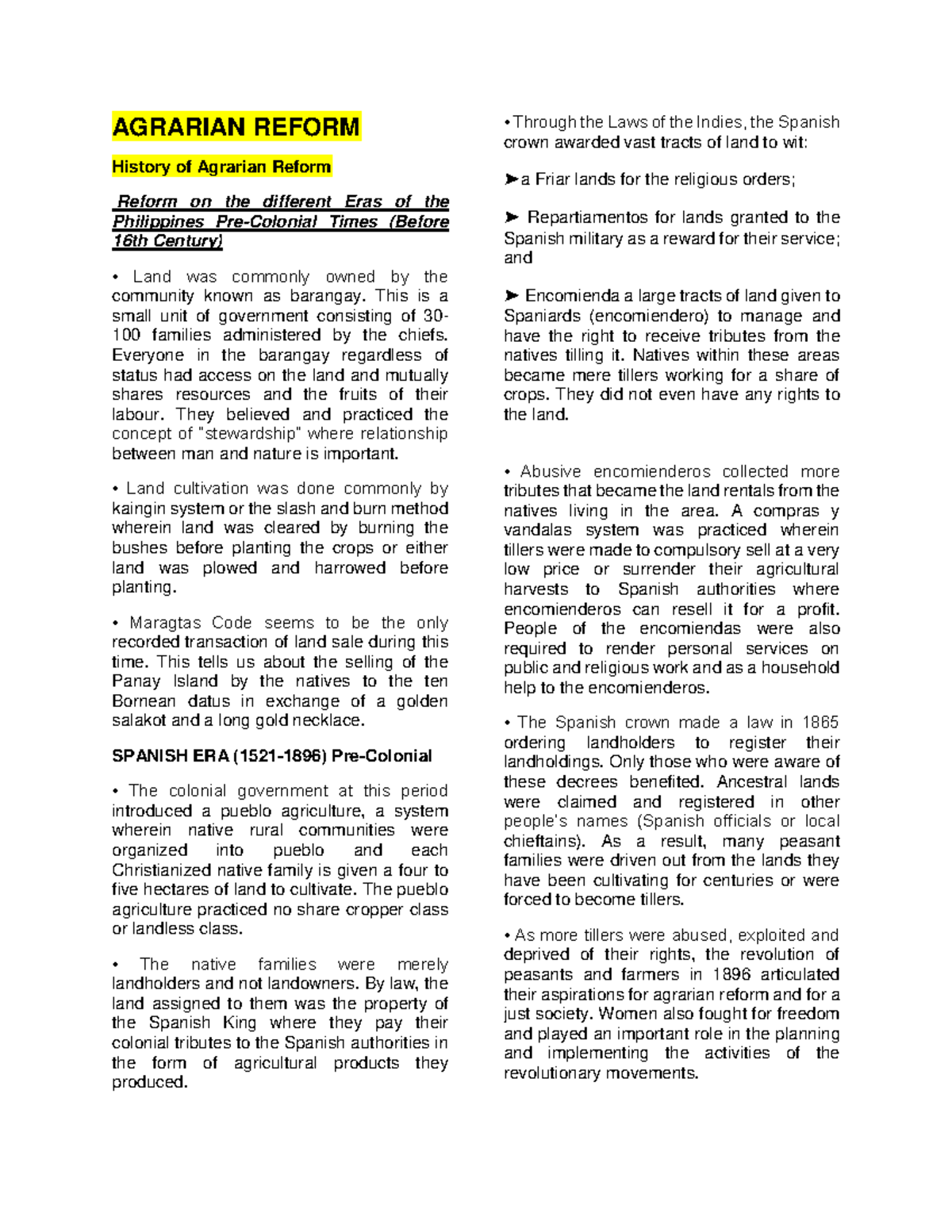 RPH- Midterm Reviewer on Agrarian Reform and Constitution - Studocu