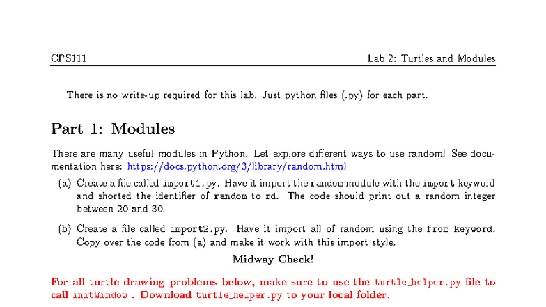 Lab 2: Turtles and Modules - Python Random & Drawing - Studocu