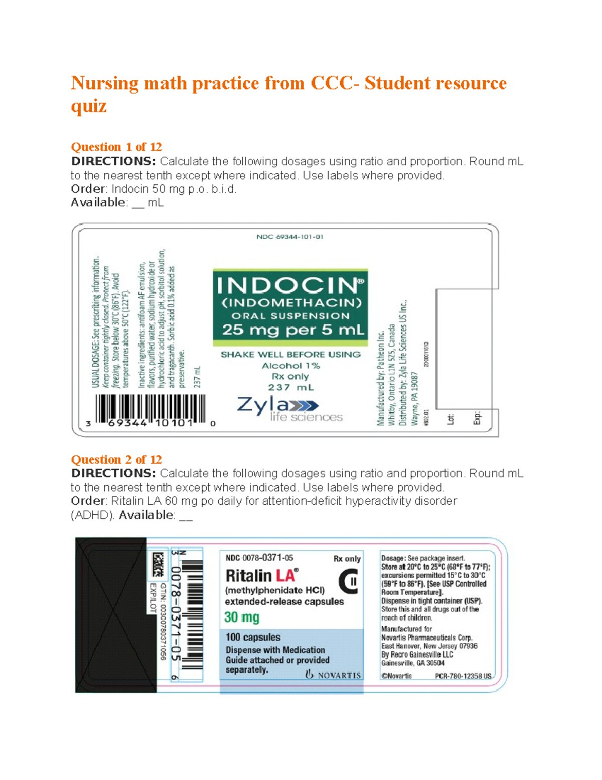 Nursing Math Practice Quiz: Dosage Calculations (NURS 101) - Studocu