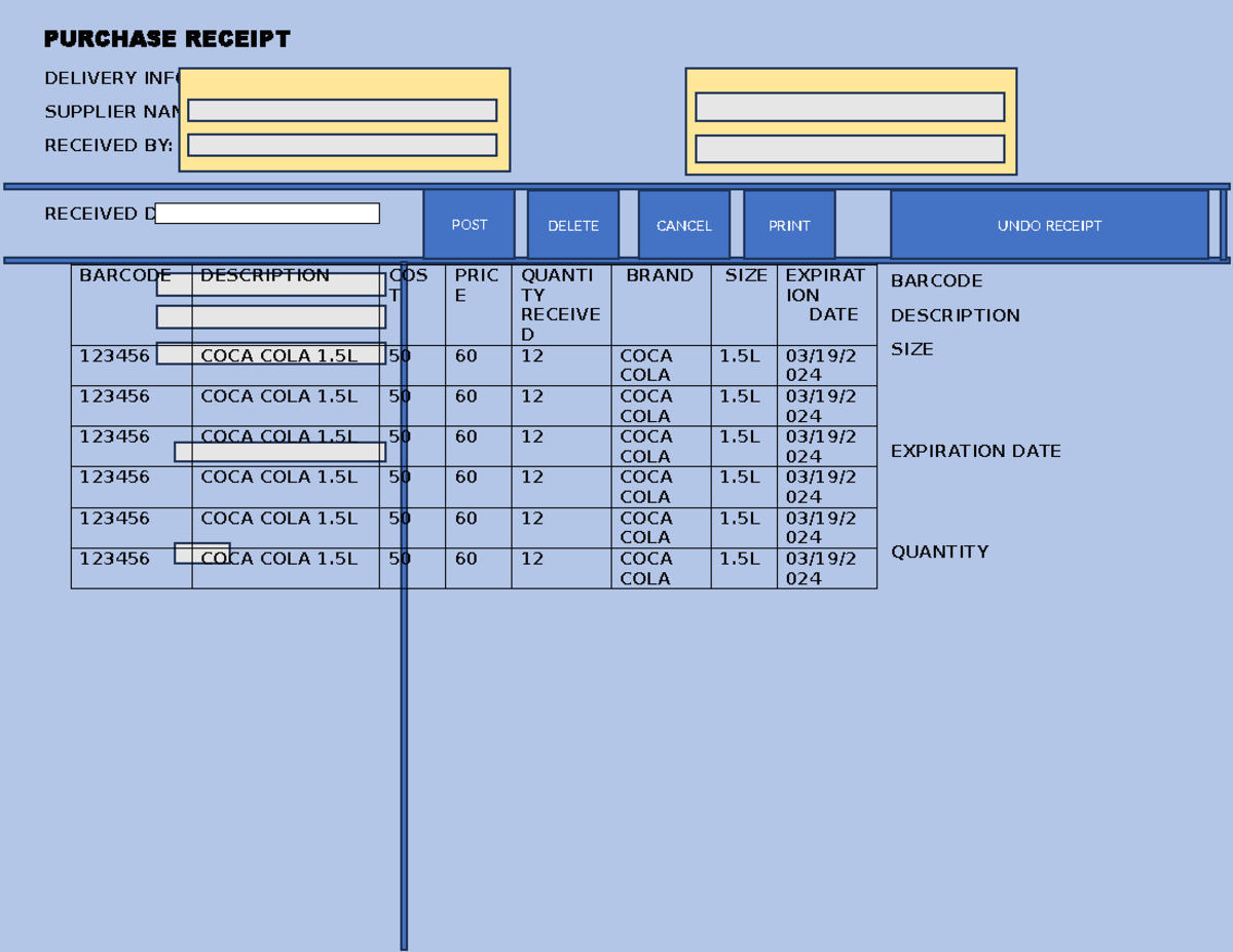 Purchase Receipt - asas - PURCHASE RECEIPT DELIVERY INFO SUPPLIER NAME ...