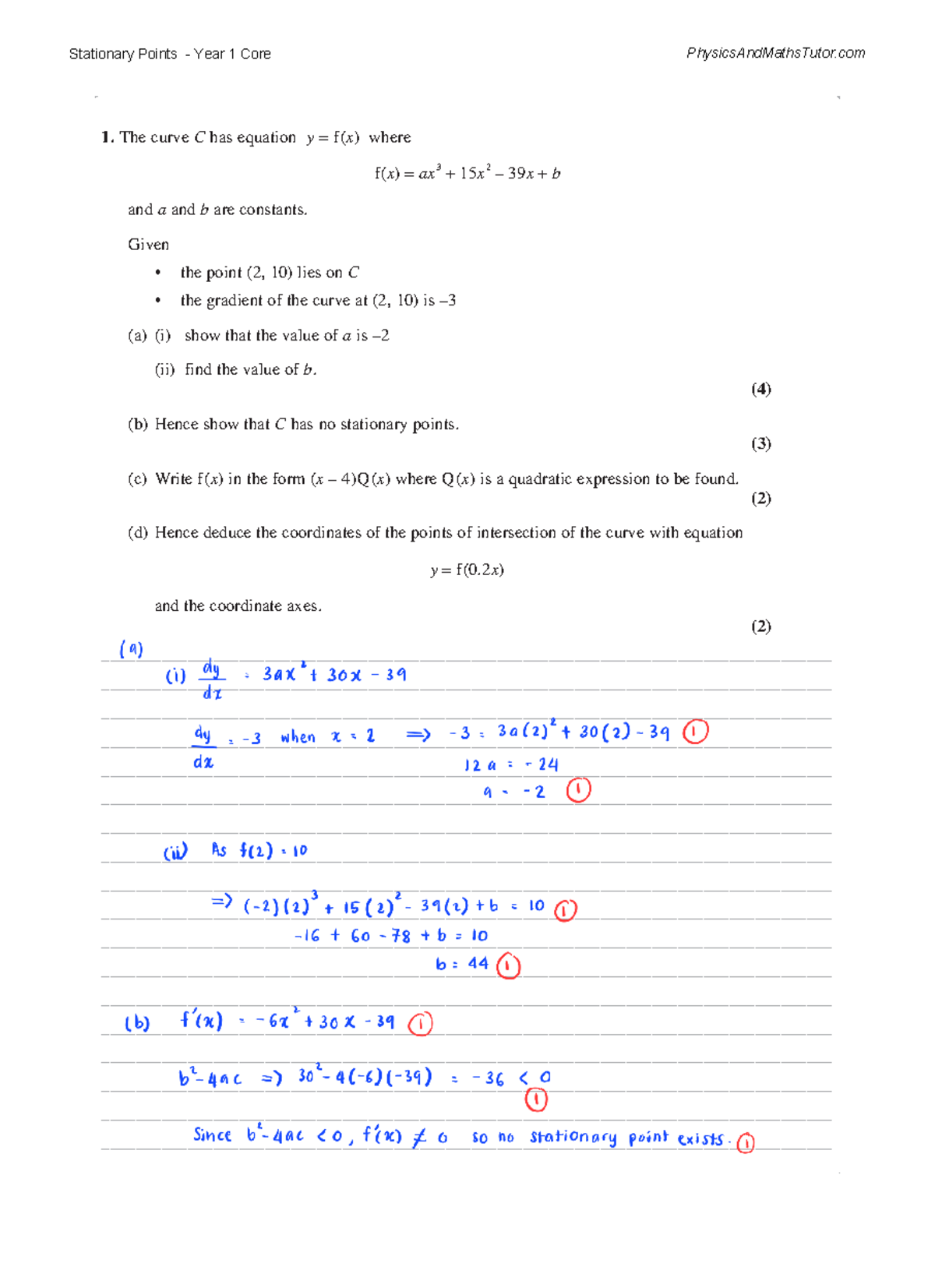 Stationary Points Analysis: MA Course - Detailed Notes - Studocu