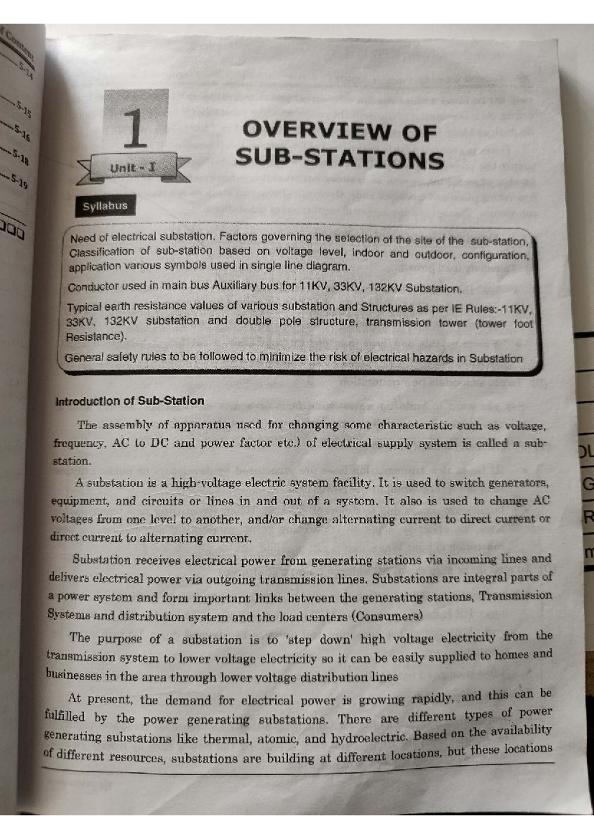 ESP Unit 1 Notes: Overview of Electrical Substation Practices (MSBTE ...