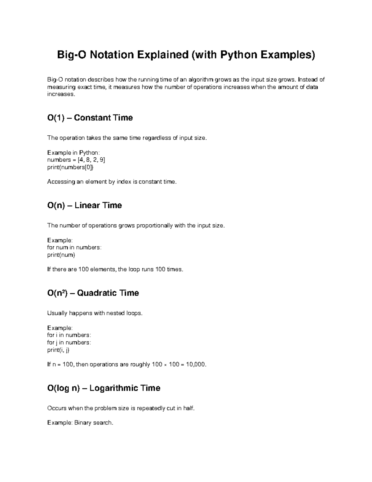 Big O Notation Explained with Python Examples - Studocu