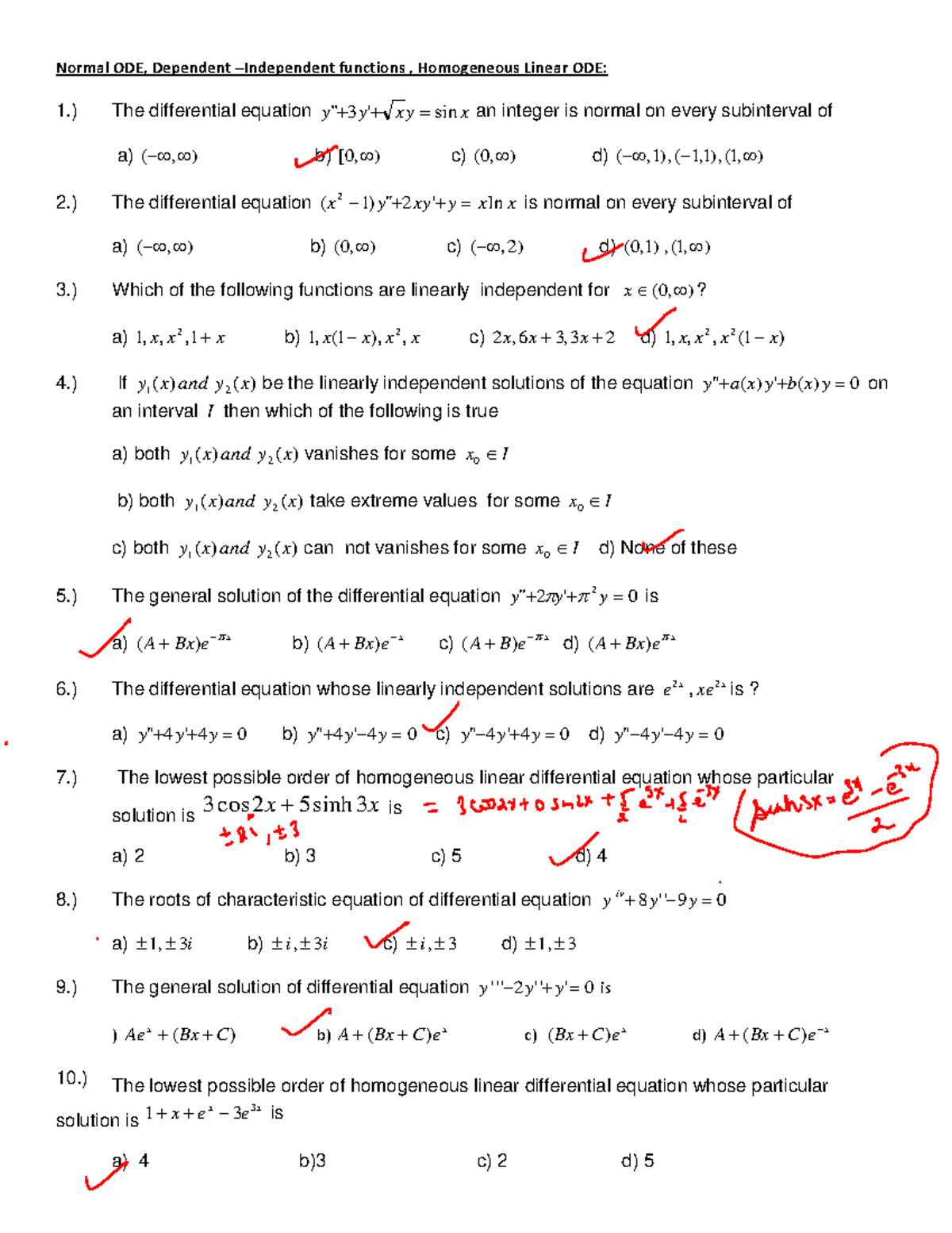 Normal ODEs: Linear Independence & Solutions - Unit 2 Part 2 - Studocu