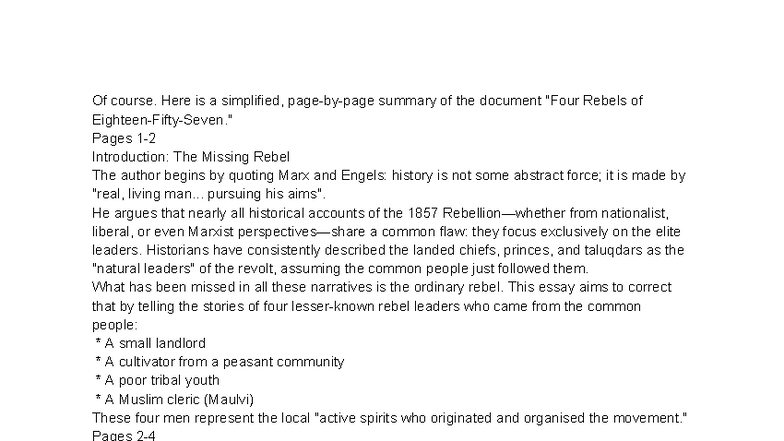 Rebels of 1857: The Ordinary Leaders in the Uprising - HIST 101 - Studocu