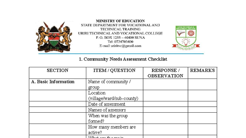 Community Needs Assessment Checklist & Practical Templates (MCGB) - Studocu