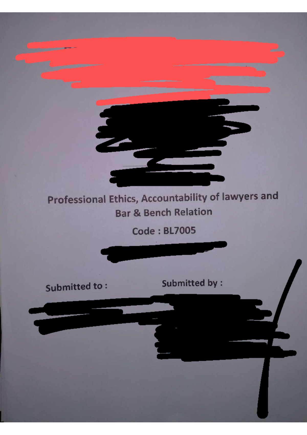 BL7005: Practical File on Professional Ethics and the Legal Profession ...