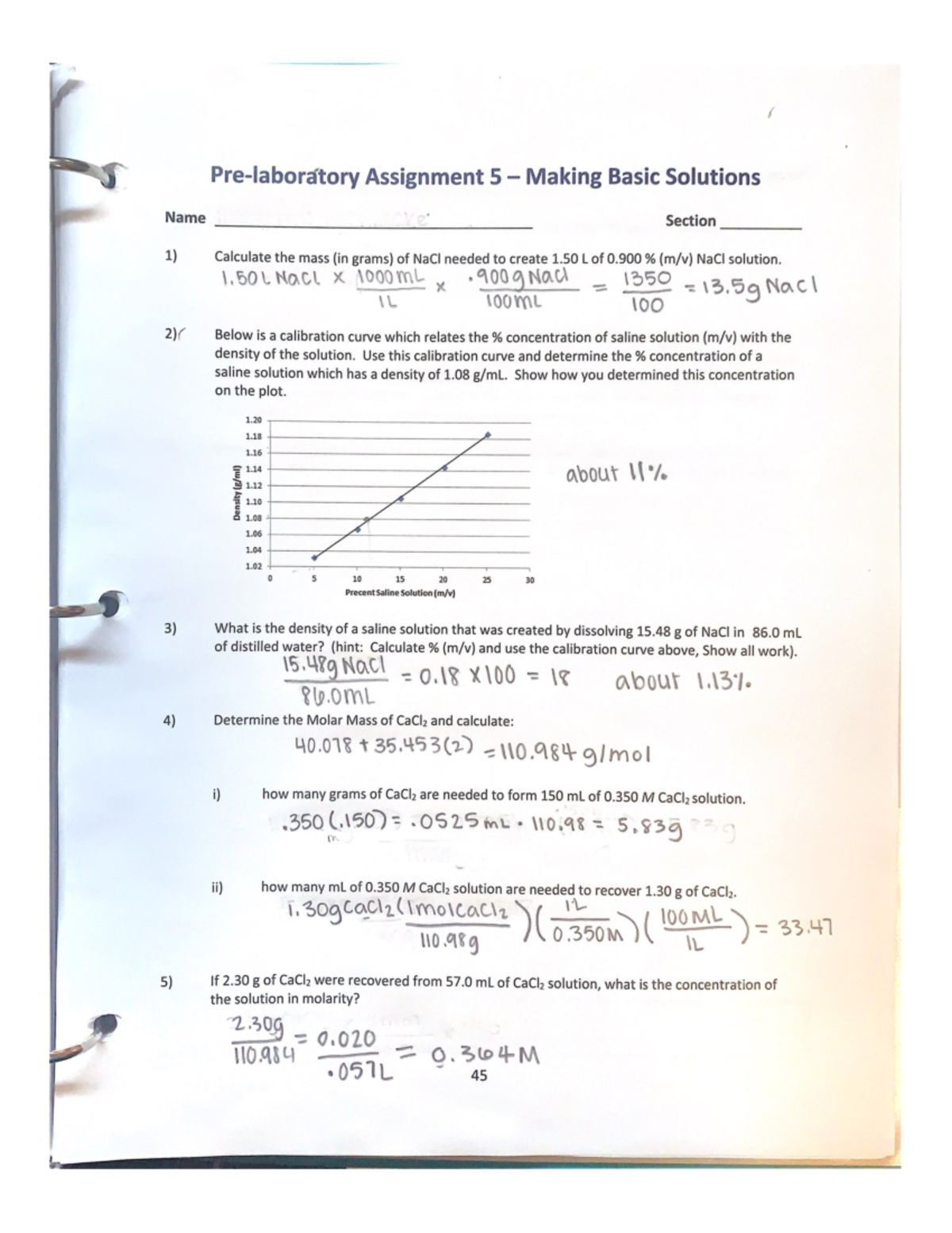Pre-Lab Assignment 5 - Preparation of Basic Solutions and Calculations ...