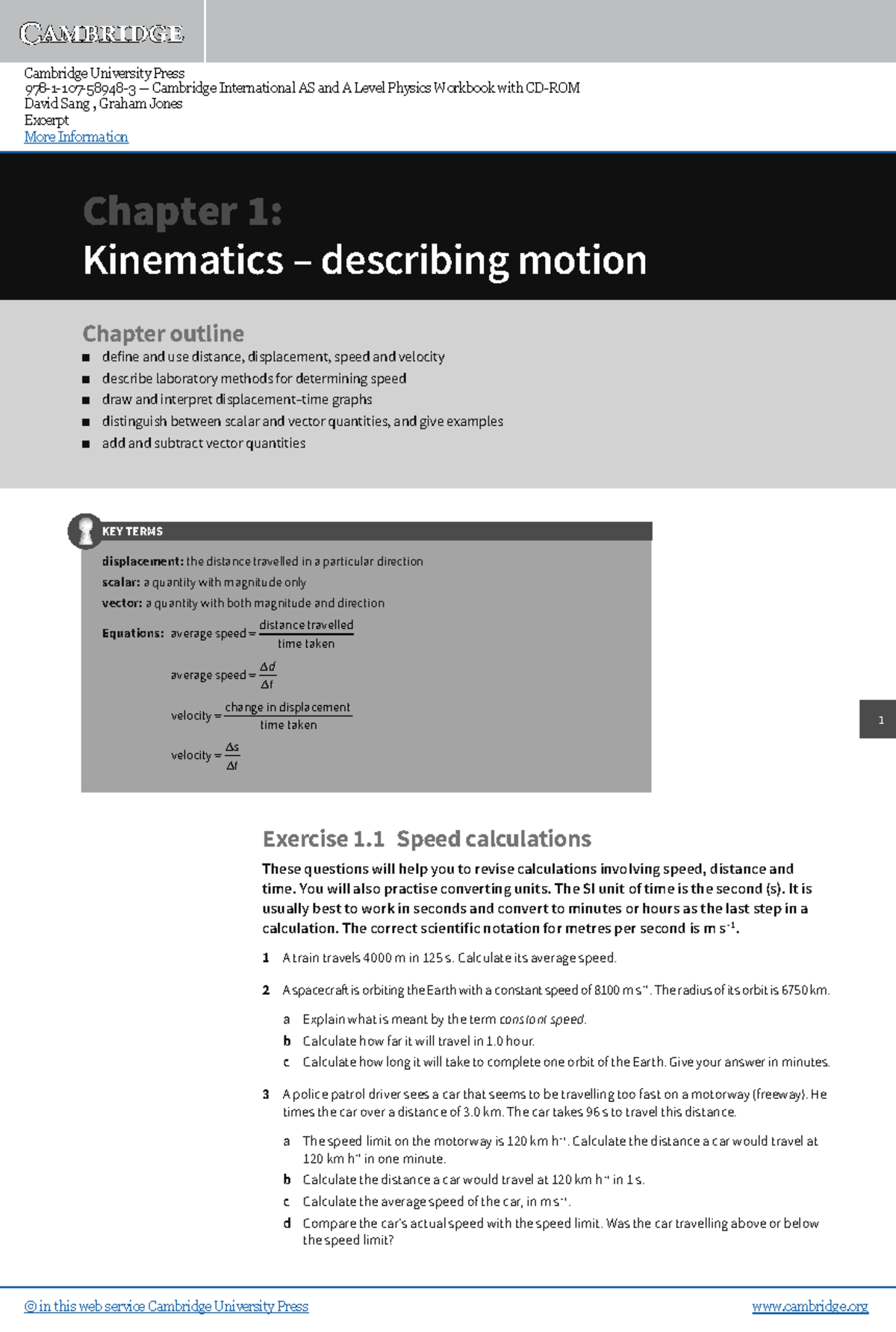 Cambridge International AS & A Level Physics: Kinematics Chapter 1 ...
