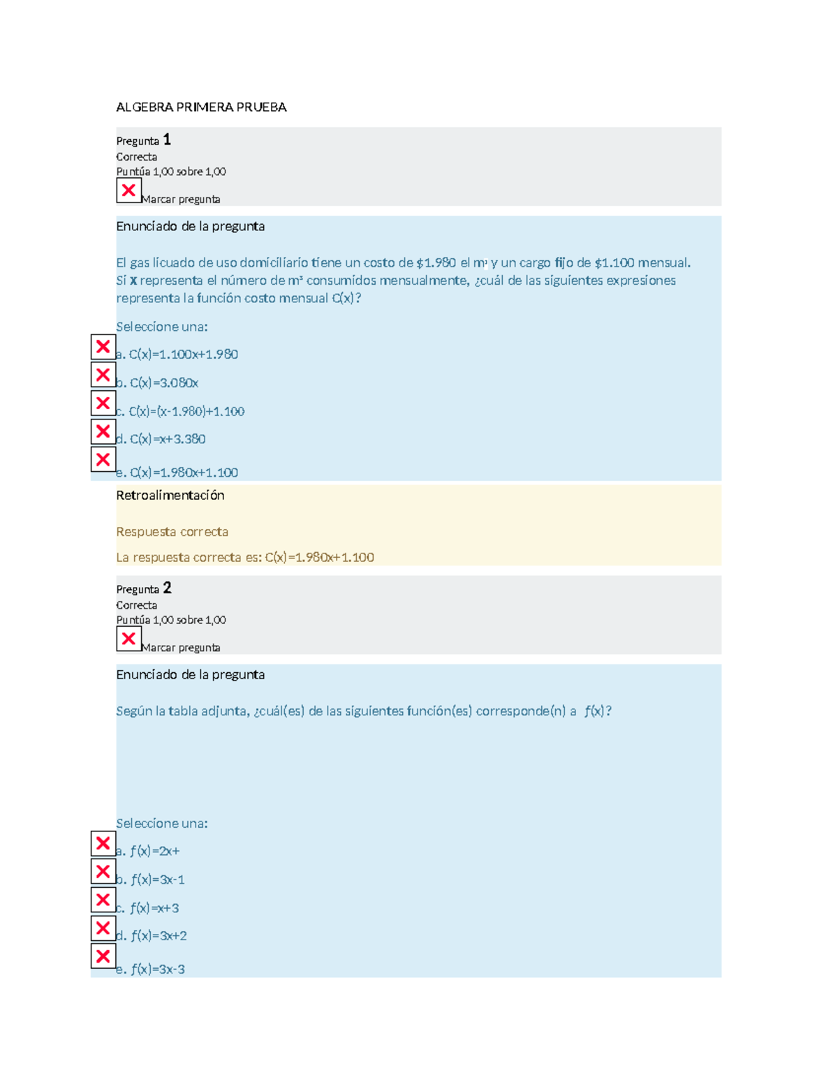 ALGEBRA PRIMERA PRUEBA: Ejercicios y Respuestas Correctas - Studocu