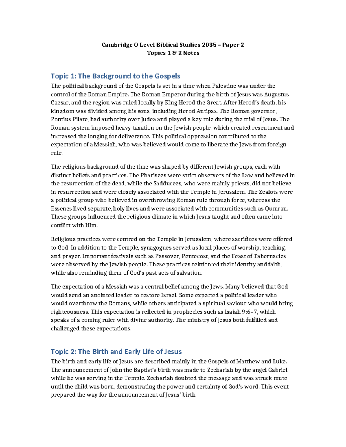 Biblical Studies 2035 Paper 2: Gospels Background & Jesus' Early Life ...