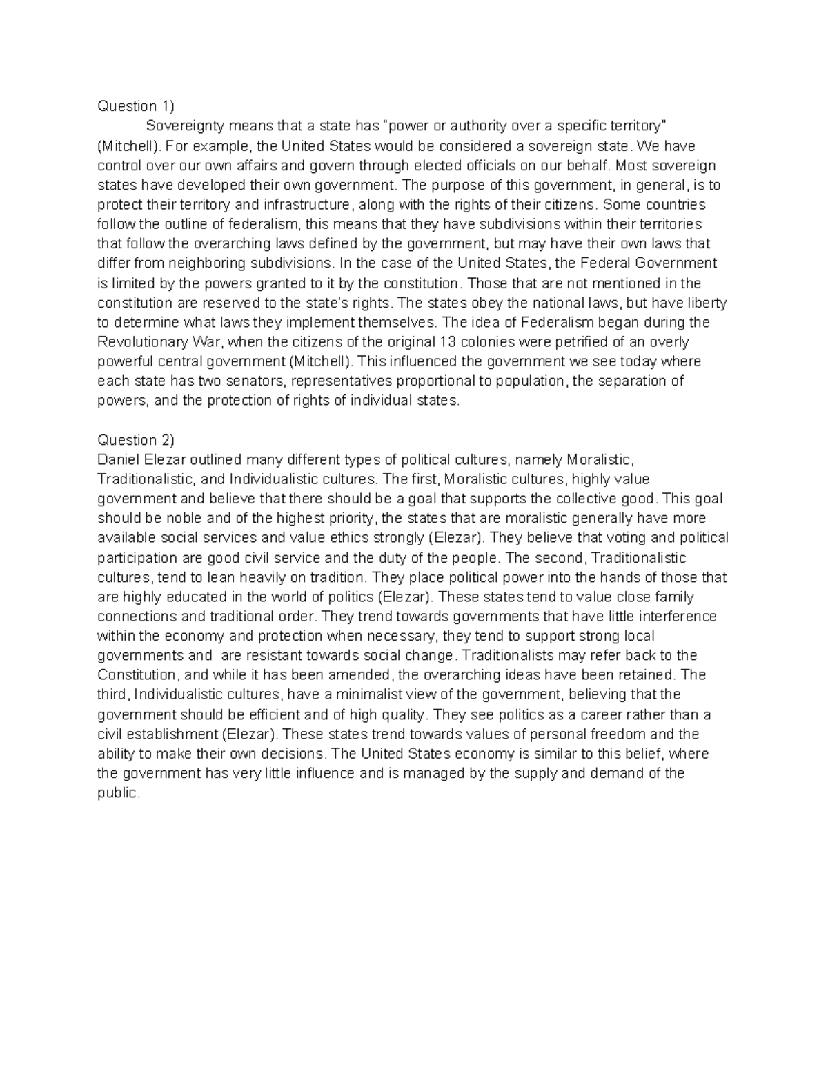 POL 101: Short Answer Responses on Sovereignty & Political Cultures ...