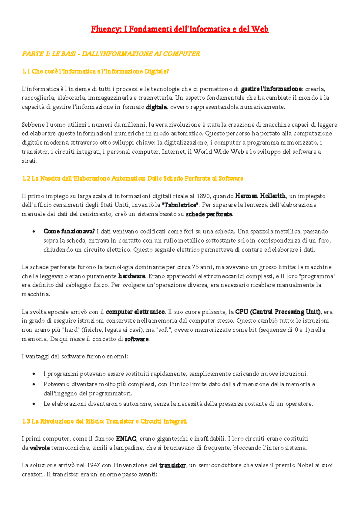 Informatica - Fondamenti del Web e Storia dei Computer per Esame COM ...