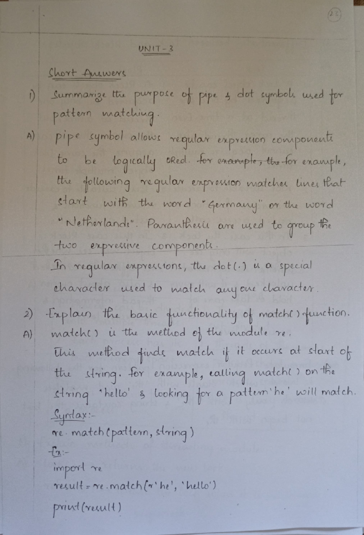 Python imp 2 - Saicharan Pagidi - 6 UNIT- hort AuLwer Summamige ...