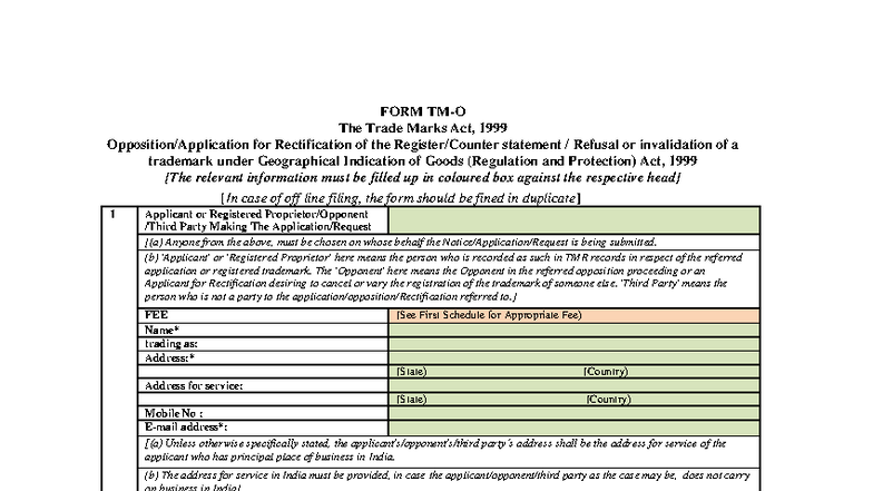 FORM-TM-O: Application for Trademark Rectification under GI Act - Studocu