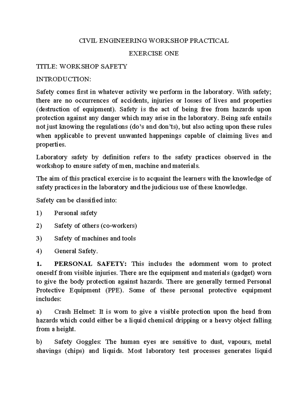 CIVIL ENGINEERING WORKSHOP PRACTICAL EXERCISE: SAFETY & CONCRETE ...