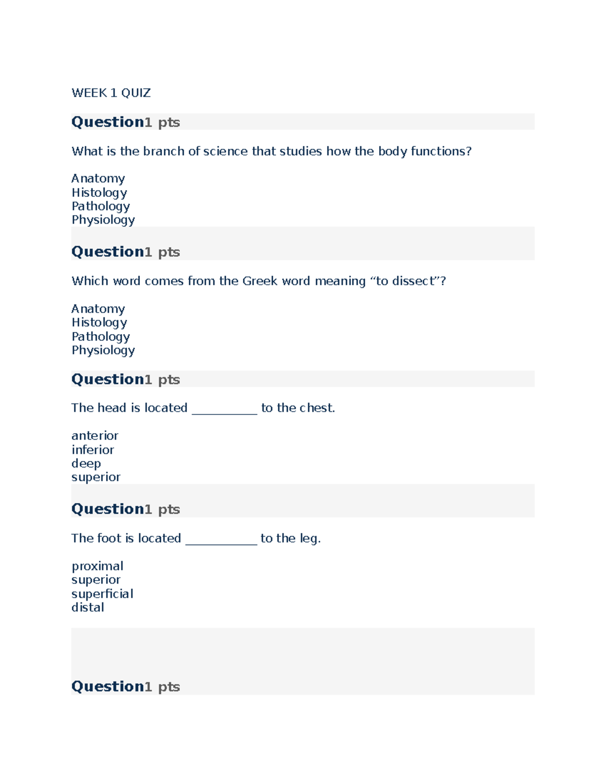 Anatomy Lab 1 (APS LAB1) - Week 1 Quiz Questions and Answers - Studocu