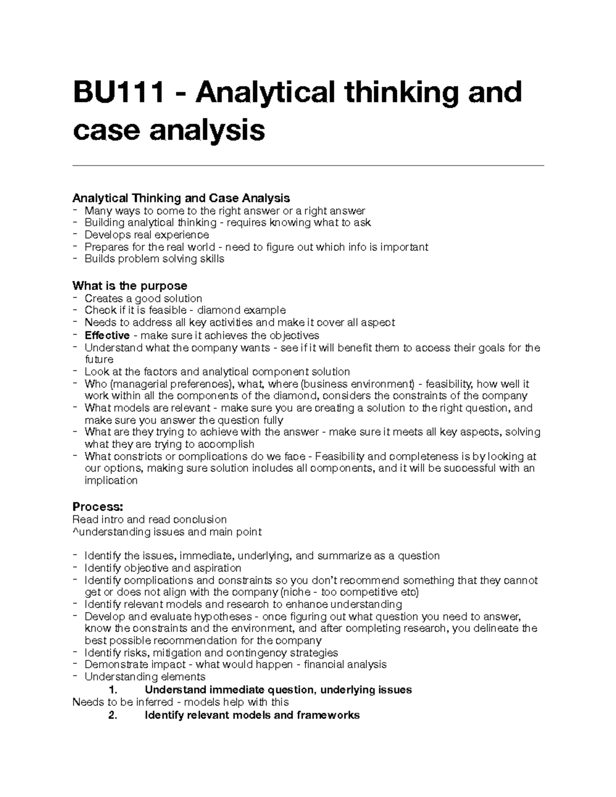 BU111 - Analytical Thinking and Case Analysis Guide - Studocu