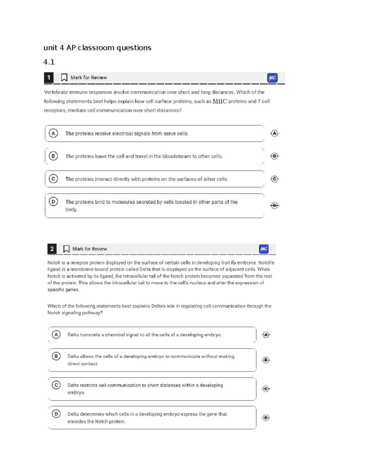 Unit 4 AP Biology: Immune Responses & Signaling Pathways Questions ...