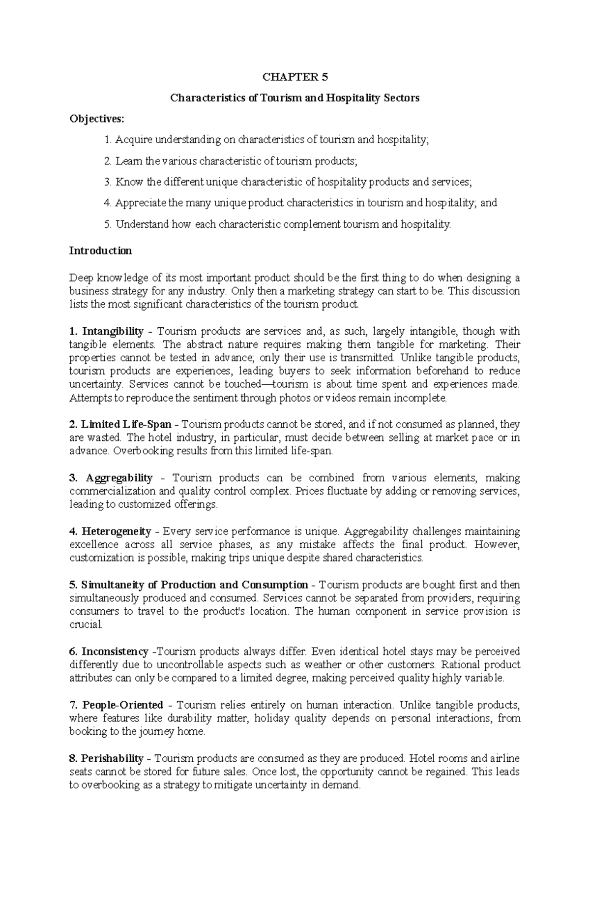 CH5: Characteristics of Tourism & Hospitality Sectors - Lesson Notes ...