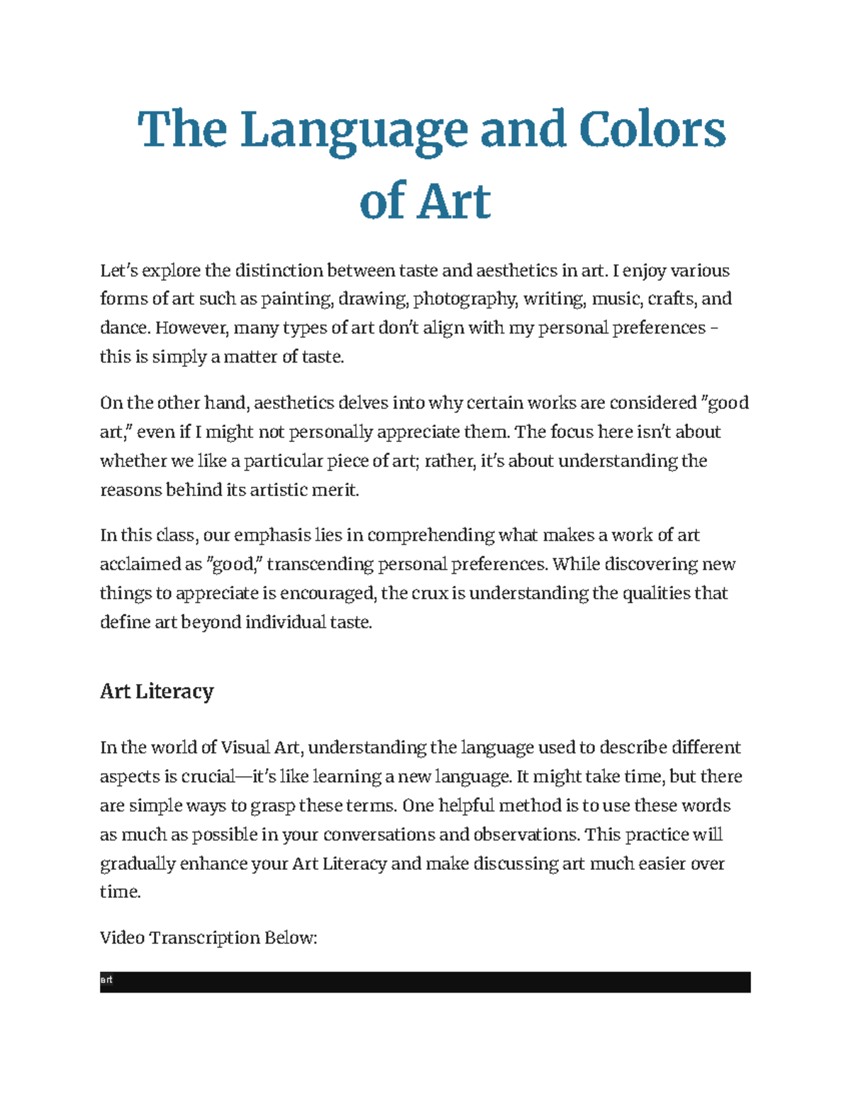 ART 101: Understanding Taste vs. Aesthetics in Visual Art - Studocu